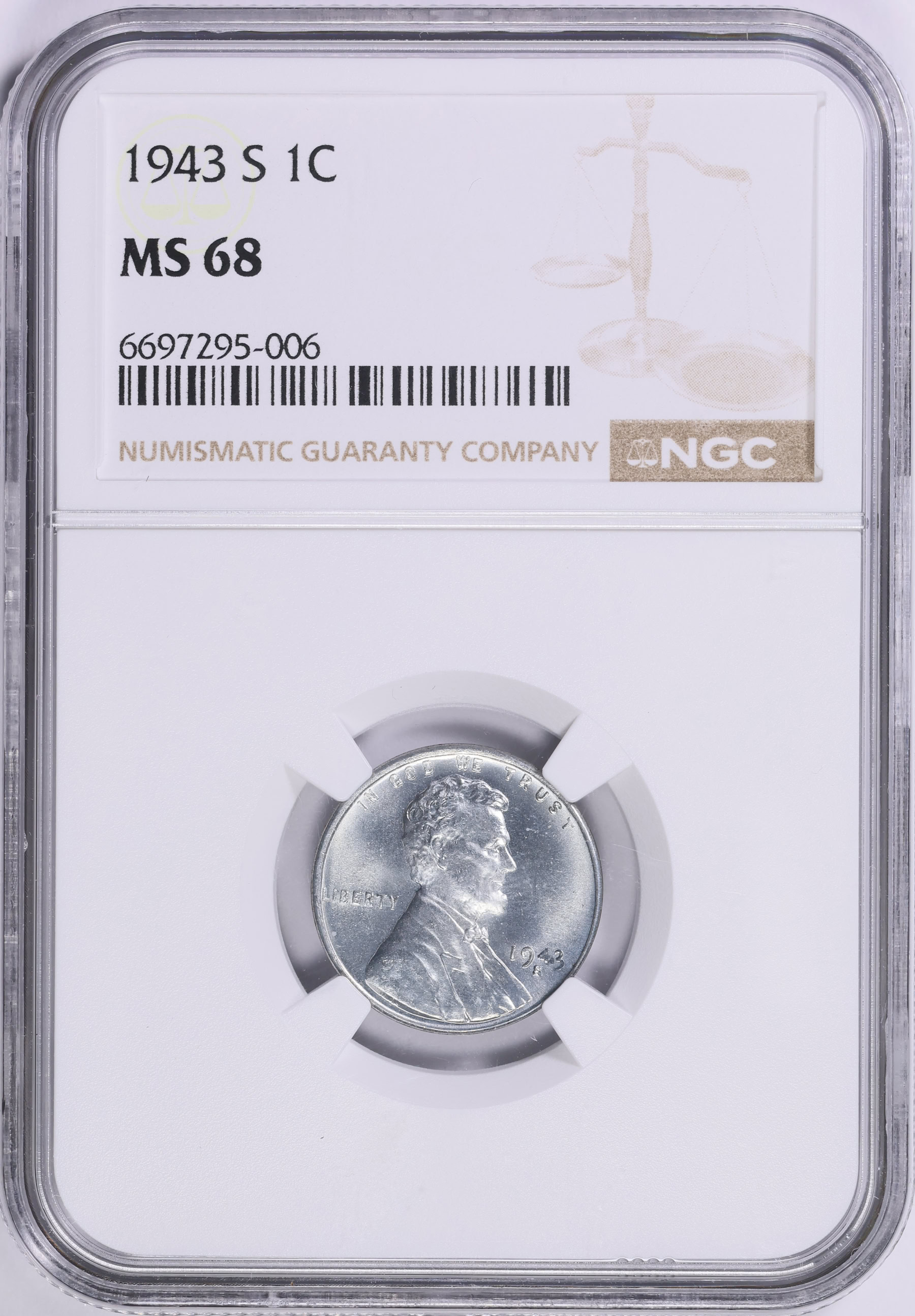 1943-S Lincoln Cent NGC MS-68 (Item 1921232) | GreatCollections Coin ...