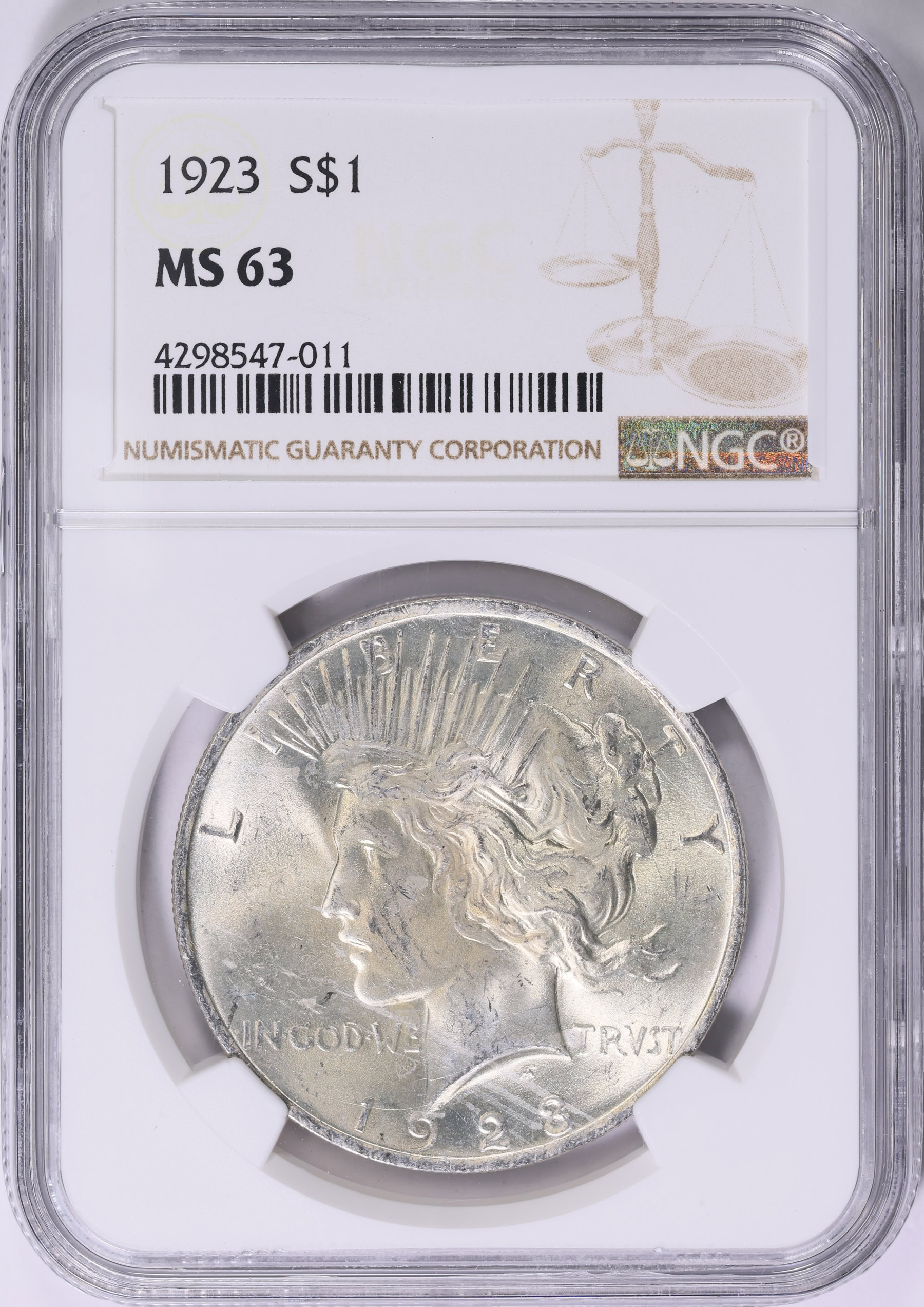 1923 Peace Silver Dollar NGC MS-63 (Item 1921250) | GreatCollections ...