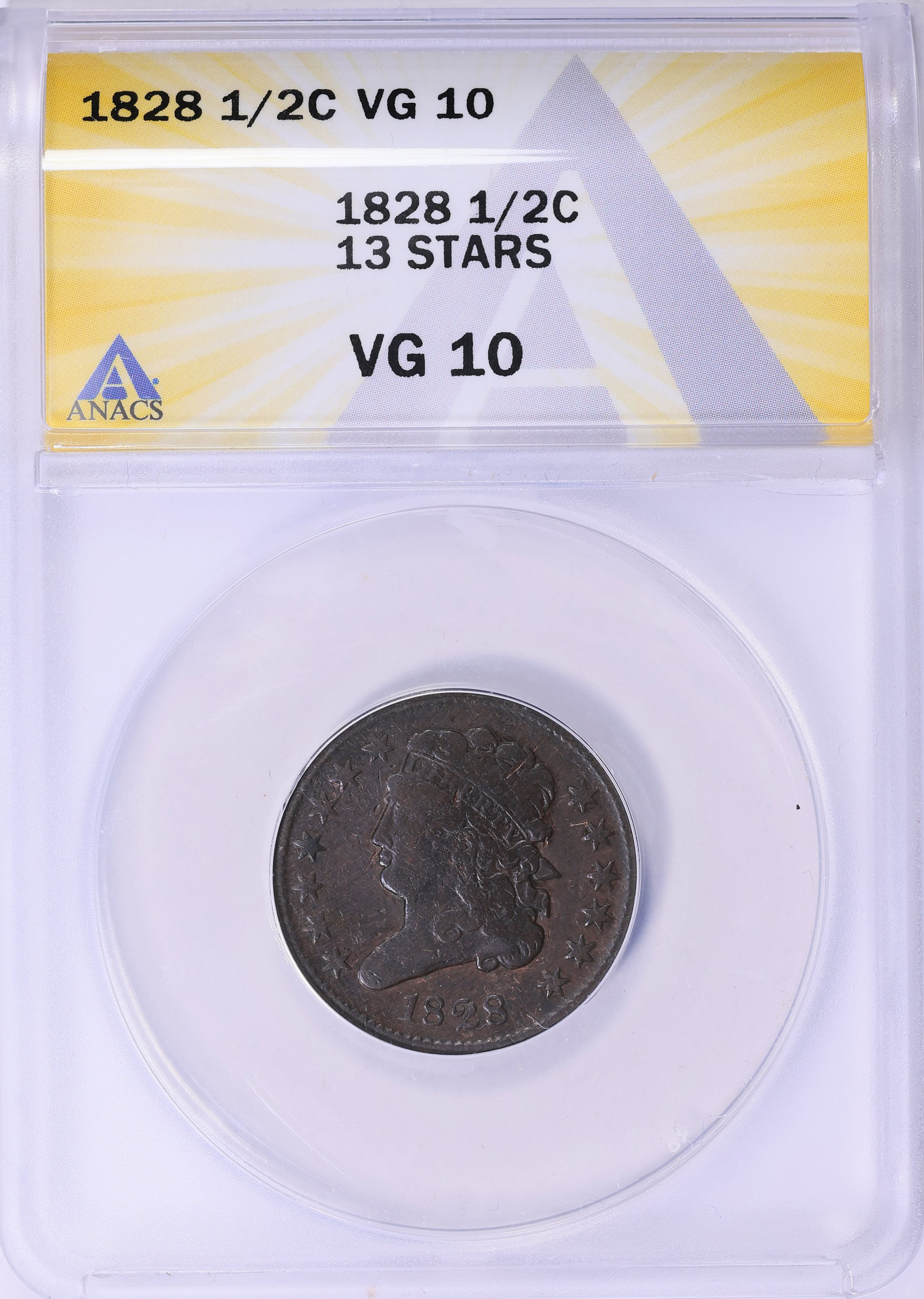 1828 Classic Half Cent 13 Stars ANACS VG-10 BN (Item 1921288 ...