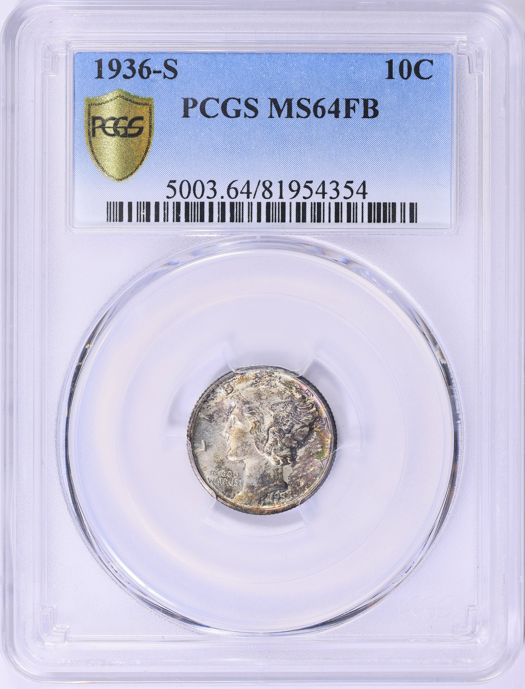 1936-S Mercury Dime PCGS MS-64 FB (Toned) (Item 1921400) | GreatCollections Coin Auctions