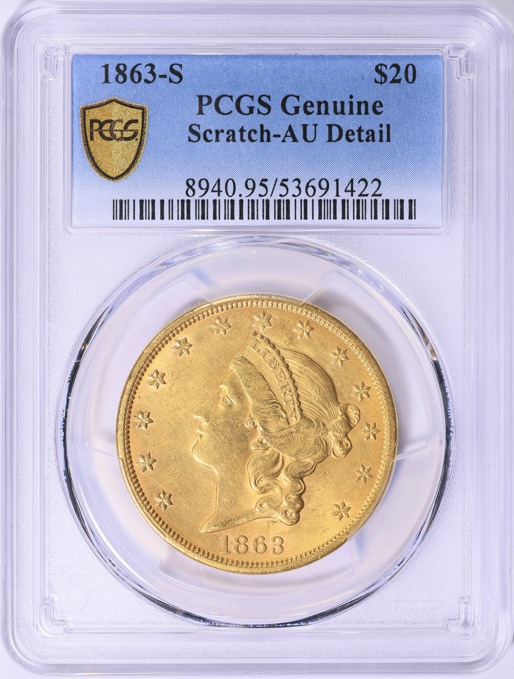 1863-S Liberty Gold Double Eagle PCGS Genuine AU Details (Item 1921679) | GreatCollections Coin ...