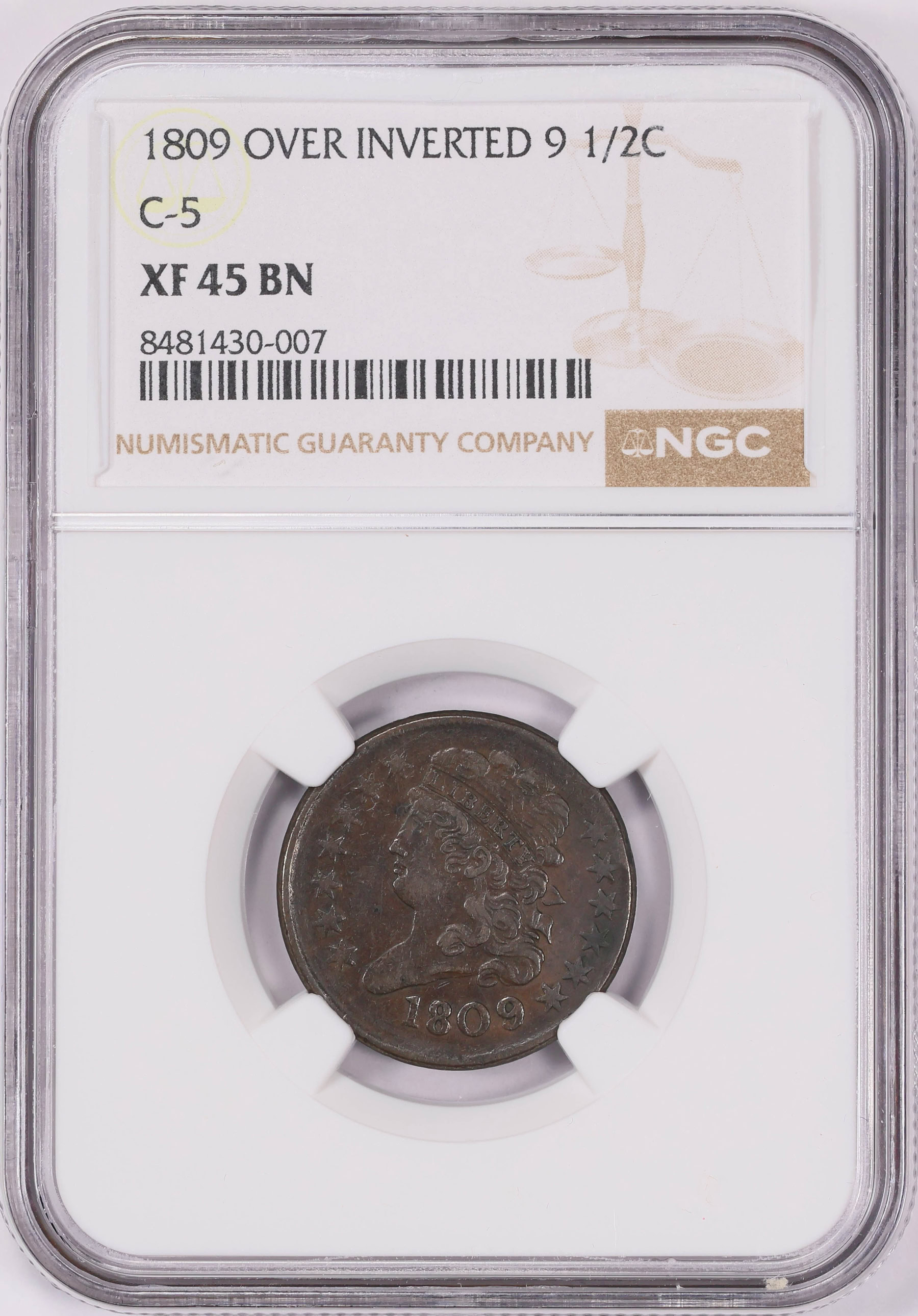 1809 Classic Half Cent 9 Over Inverted 9 Cohen 5 NGC XF-45 BN (Item ...