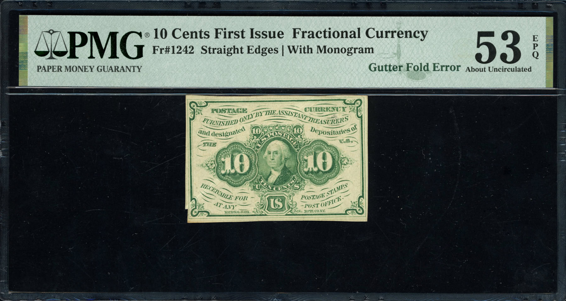 Fr. 1242 First Issue 10 Cents Fraction Currency Error Note *Gutter Fold Error* Straight Edges ...
