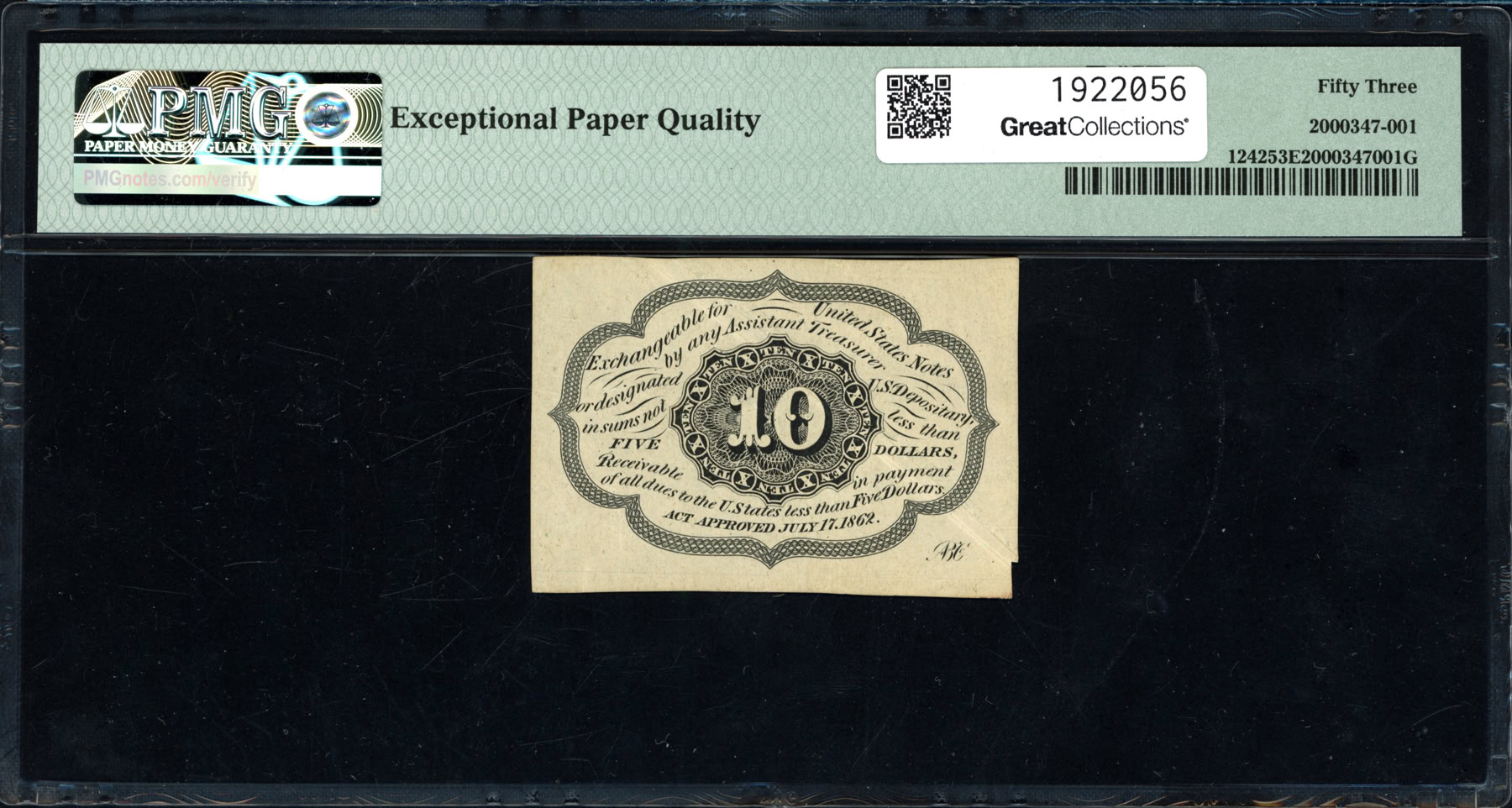 Fr. 1242 First Issue 10 Cents Fraction Currency Error Note *Gutter Fold Error* Straight Edges ...