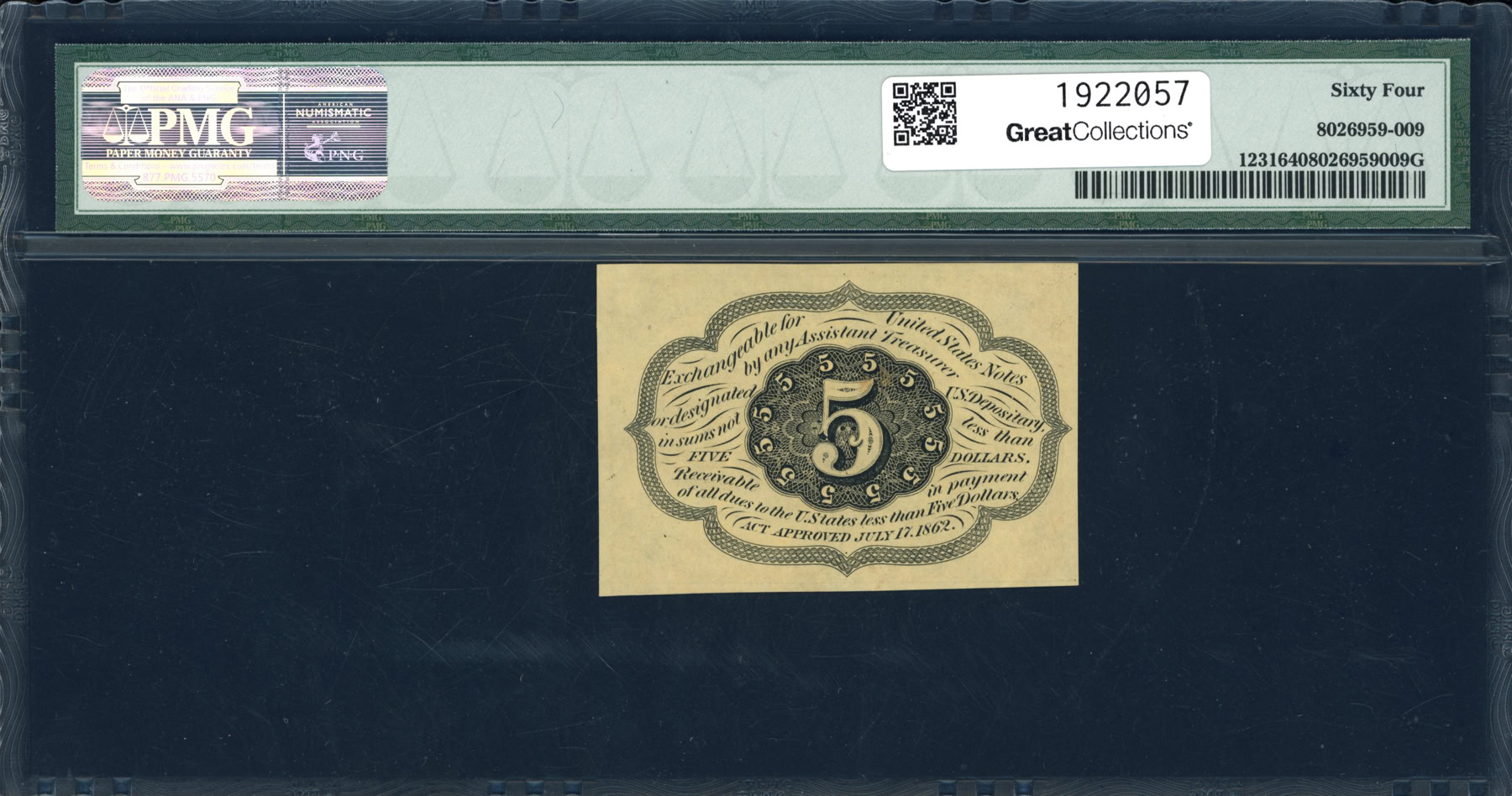 Fr. 1231 First Issue 5 Cents Fractional Currency Note Straight Edges ...