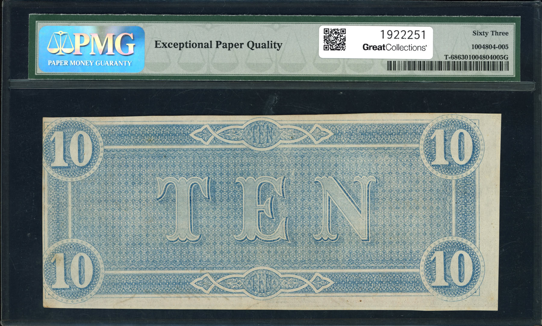 T-68 Confederate States of America 1864 $10 Note PMG Choice ...