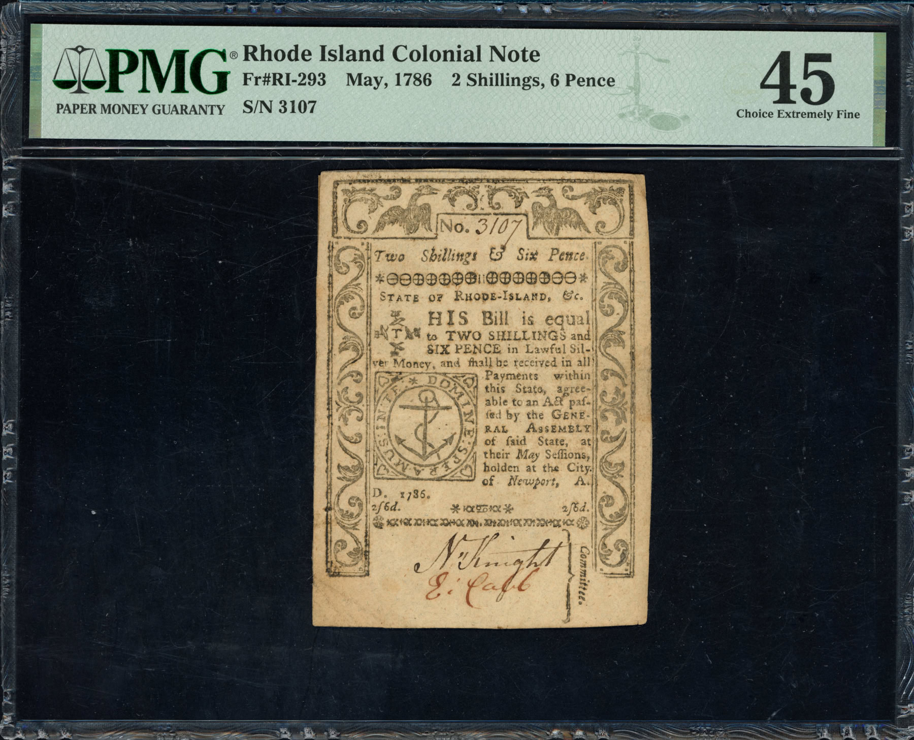 Fr. RI-293 May 1786 2 Shillings, 6 Pence Rhode Island Colonial Note PMG ...