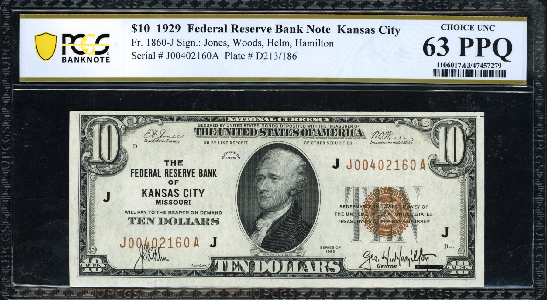 Fr. 1860-J (JA Block) 1929 $10 Kansas City Federal Reserve Bank Note ...