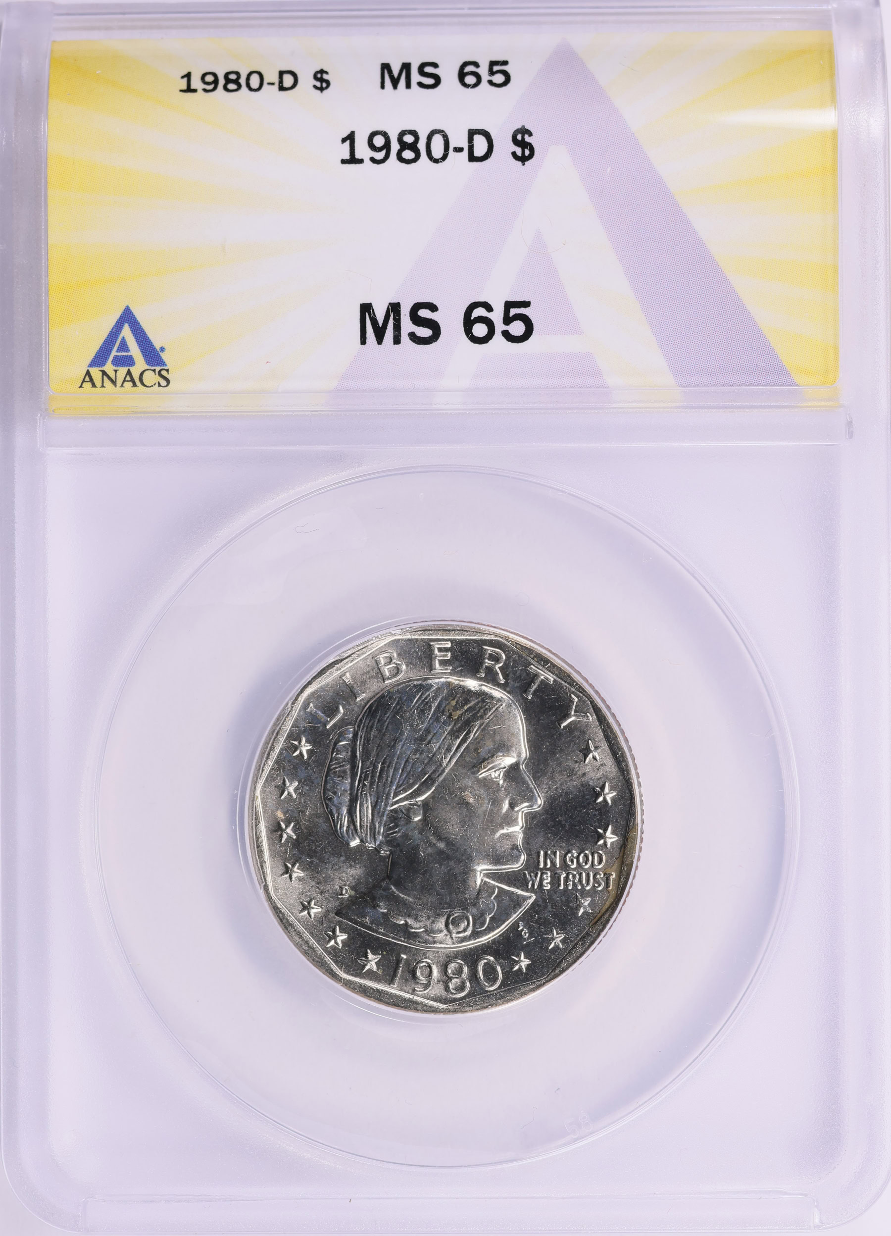 1980-D Susan B. Anthony Dollar ANACS MS-65 (Item 1922727) | GreatCollections Coin Auctions