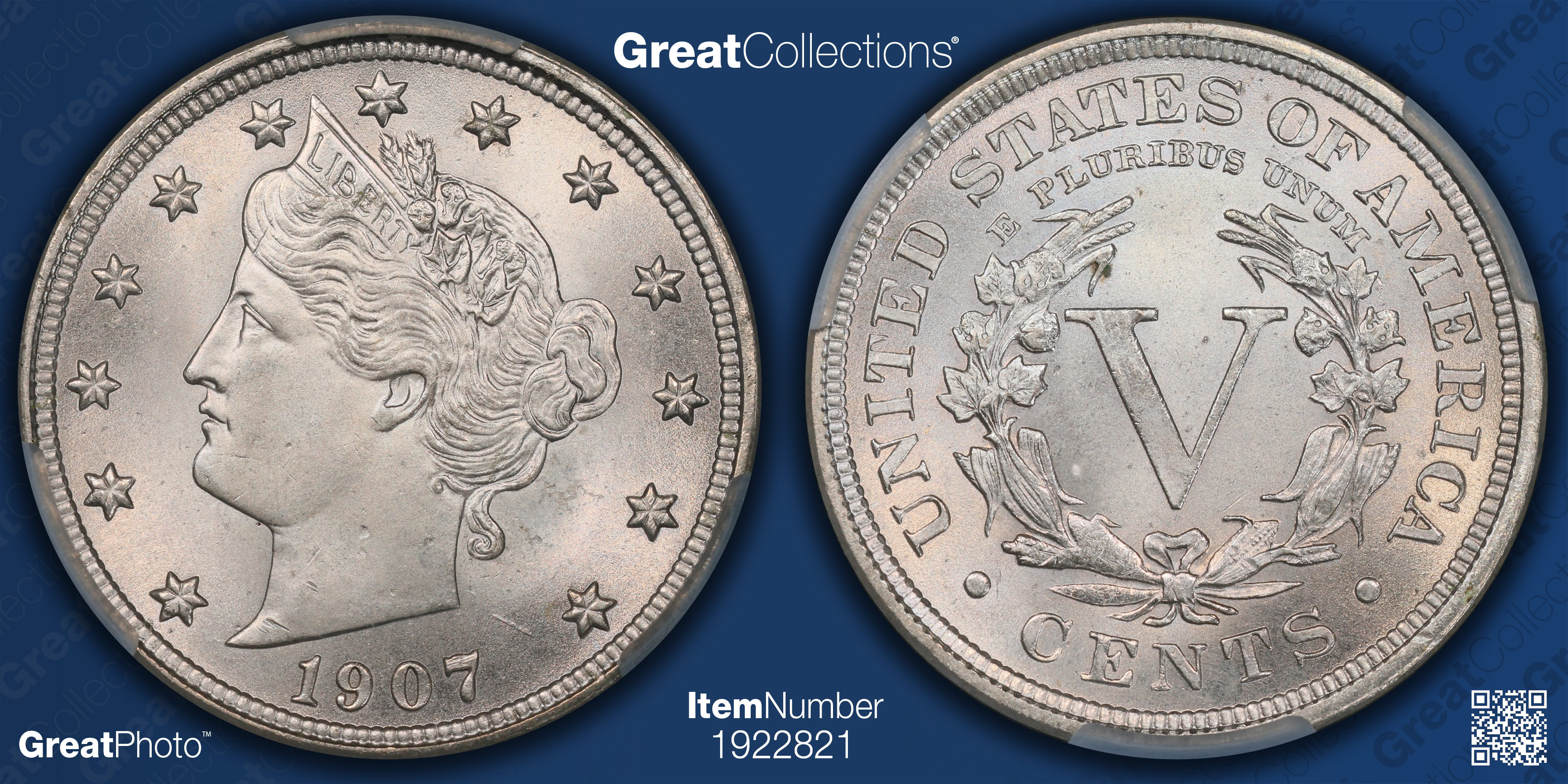 1907 Liberty Nickel CACG MS-64 (Item 1922821) | GreatCollections Coin ...