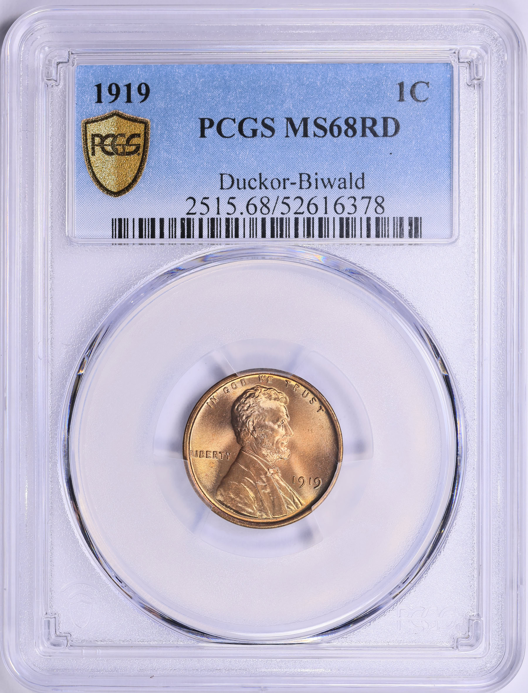 1919 Lincoln Cent PCGS MS-68 RD (Duckor-Biwald Collection) (Item ...