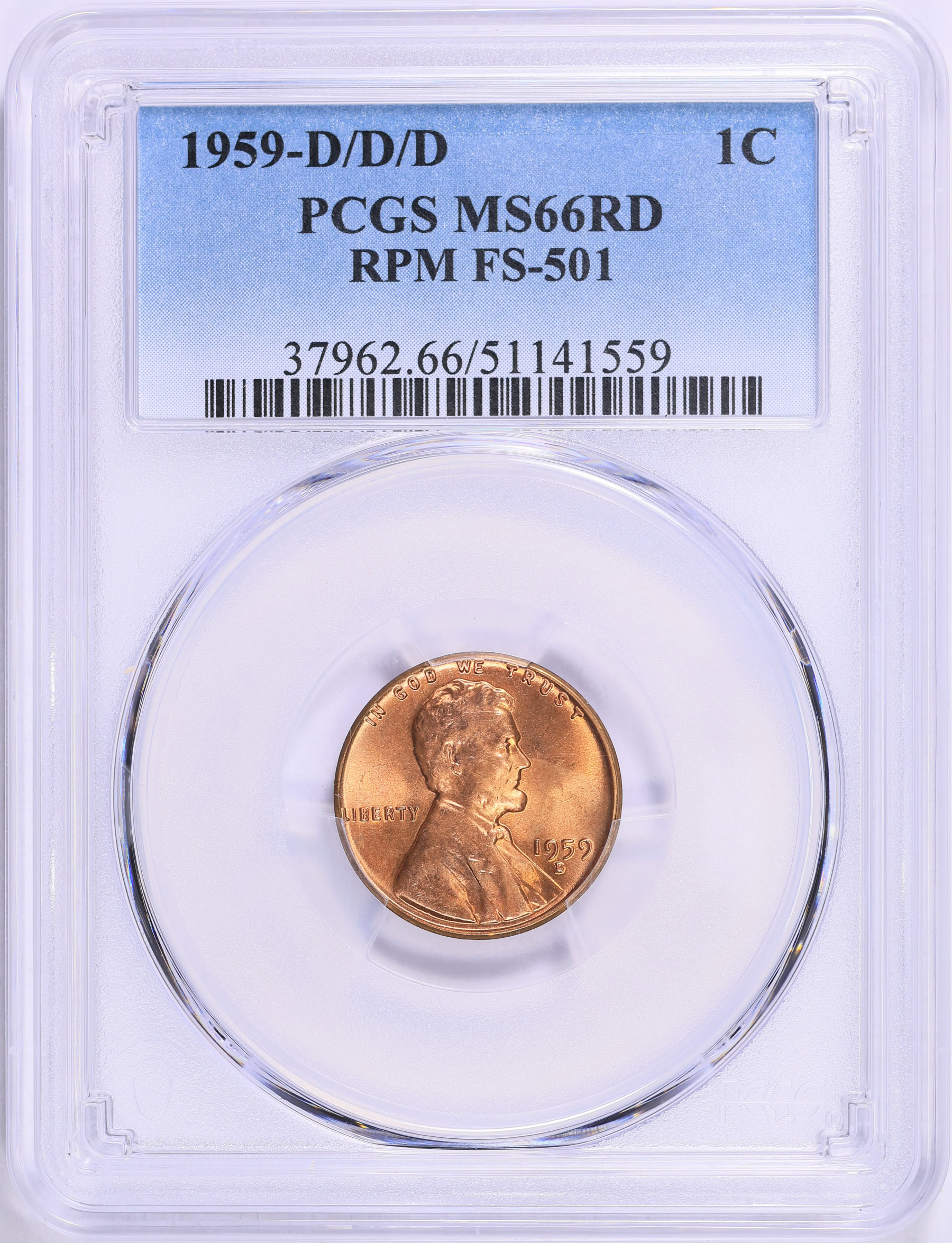 1959-D/D/D Lincoln Cent Repunched Mintmark FS-501 PCGS MS-66 RD (Item ...