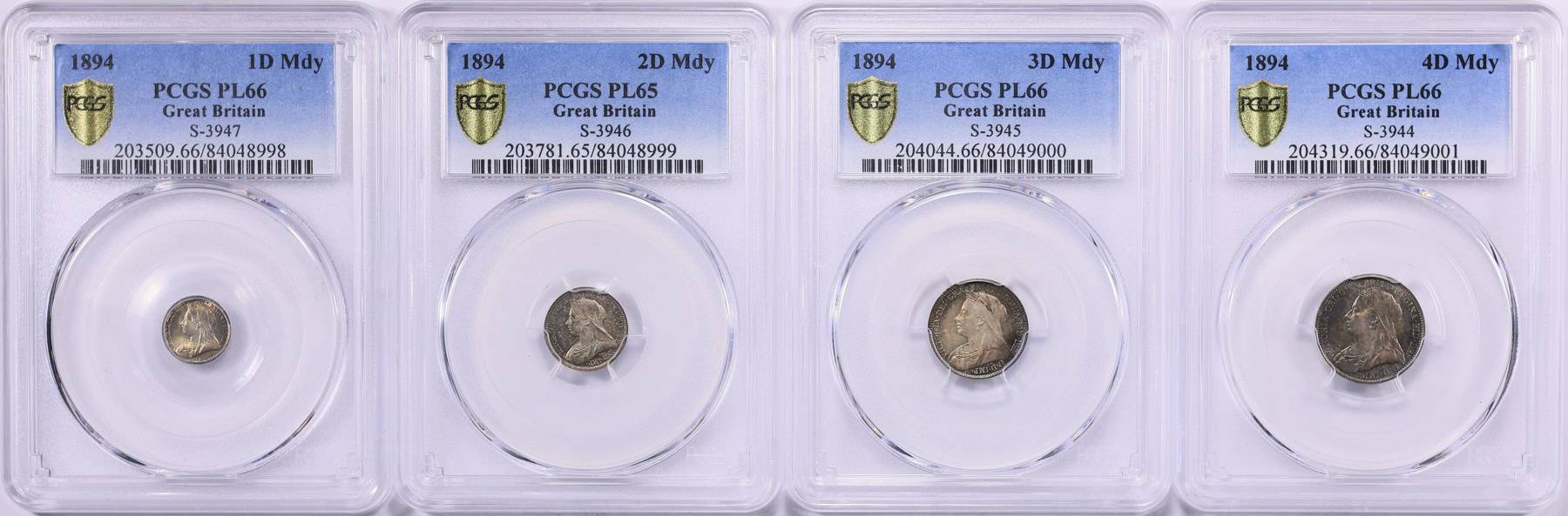 Great Britain 1894 Silver 1p, 2p, 3p & 4p Maundy Set KM-MDS150 PCGS PL ...