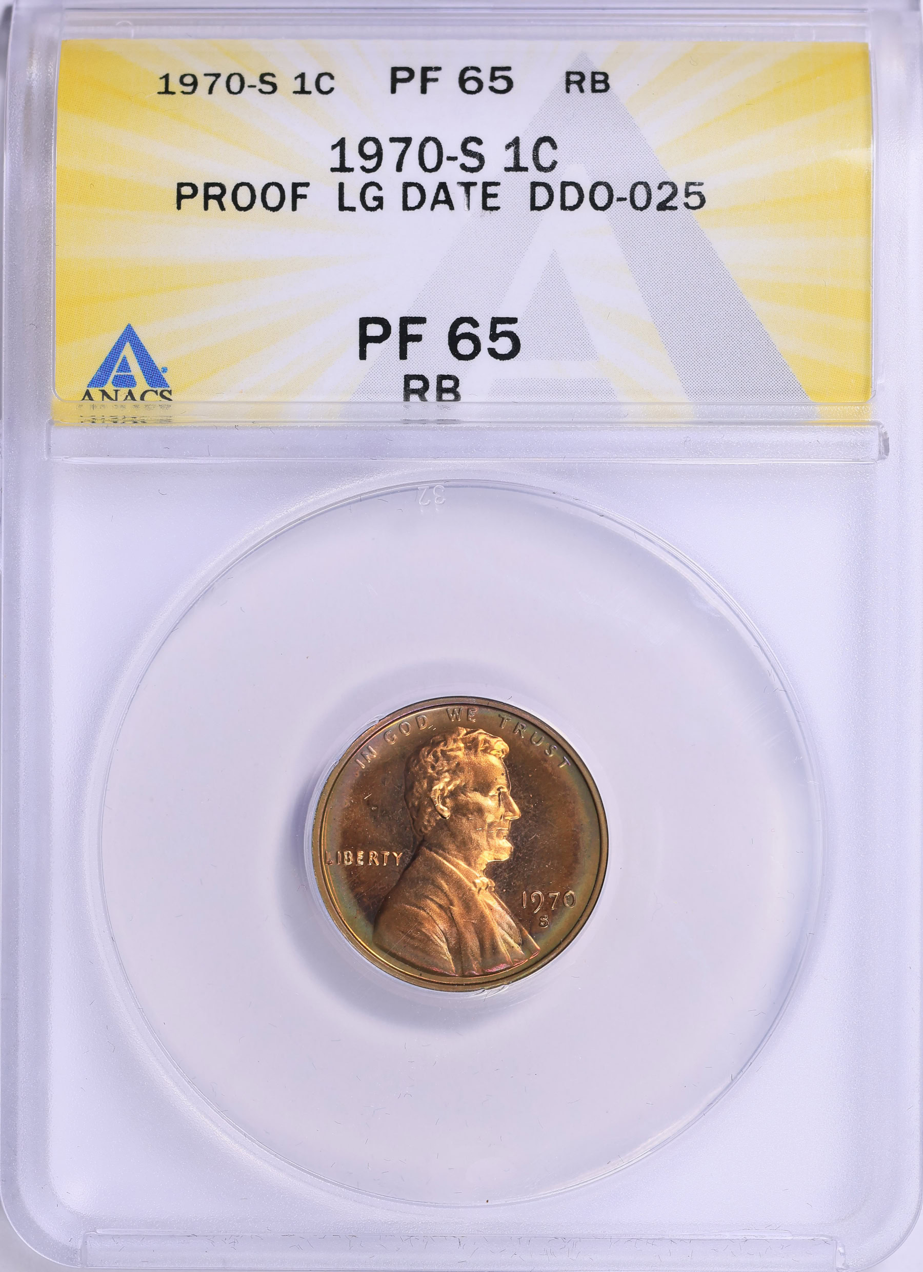 1970-S Lincoln Cent Large Date Doubled Die Obverse-025 ANACS Proof-65 ...