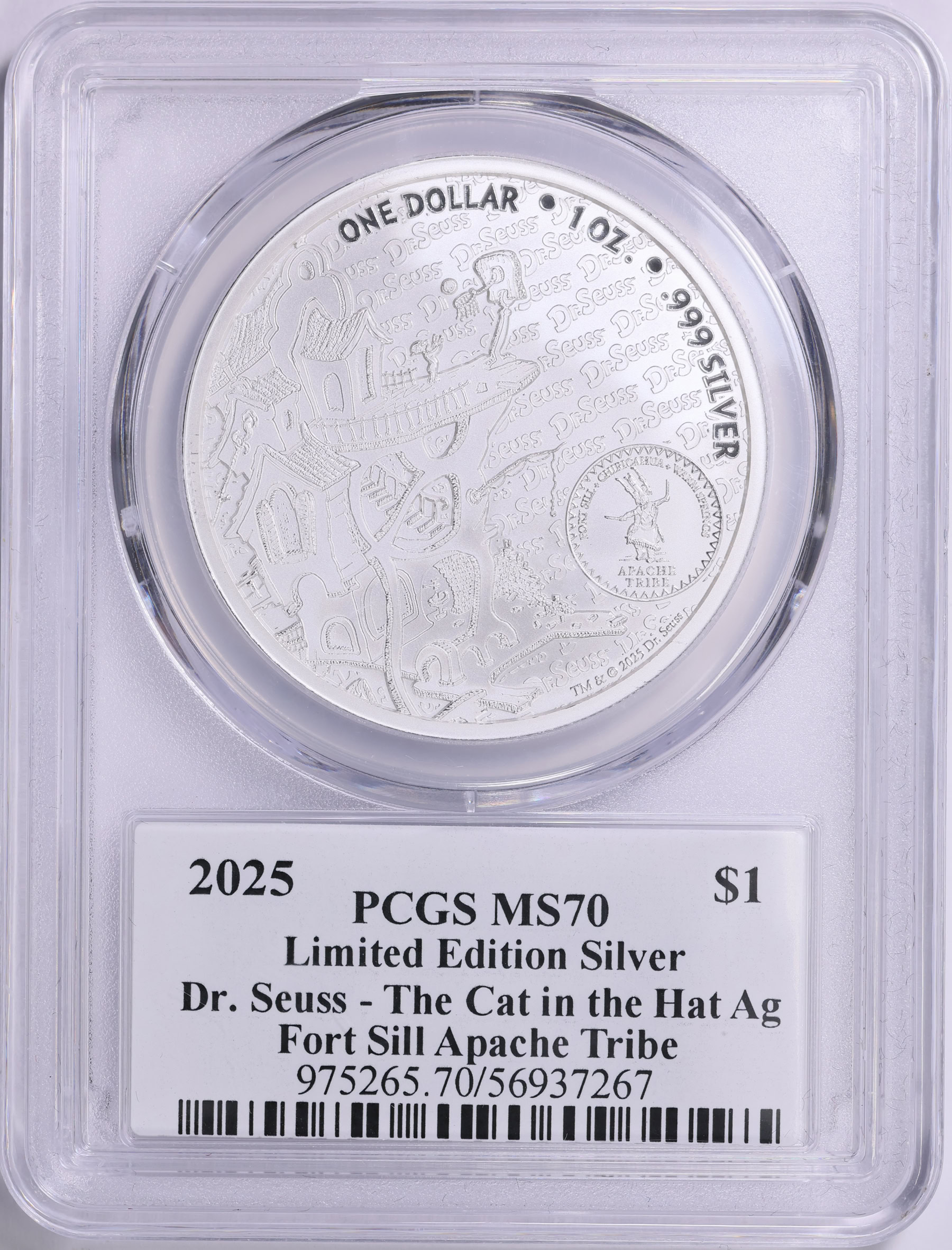 2025 Fort Sill Apache Tribe Colorized Silver Dollar Dr. Seuss The Cat ...