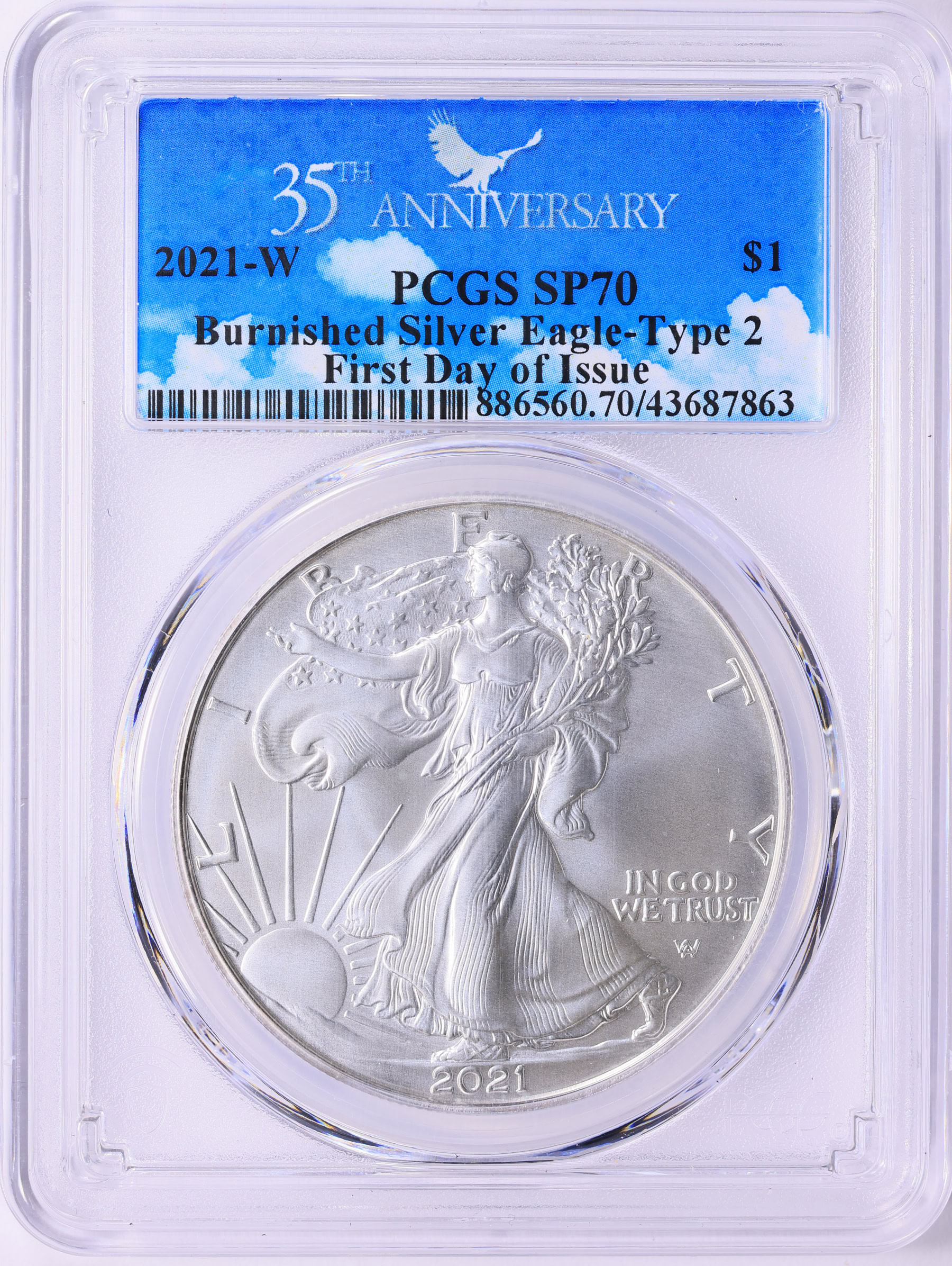 2021-W $1 Silver Eagle Type 2 Burnished First Day of Issue PCGS SP-70 ...