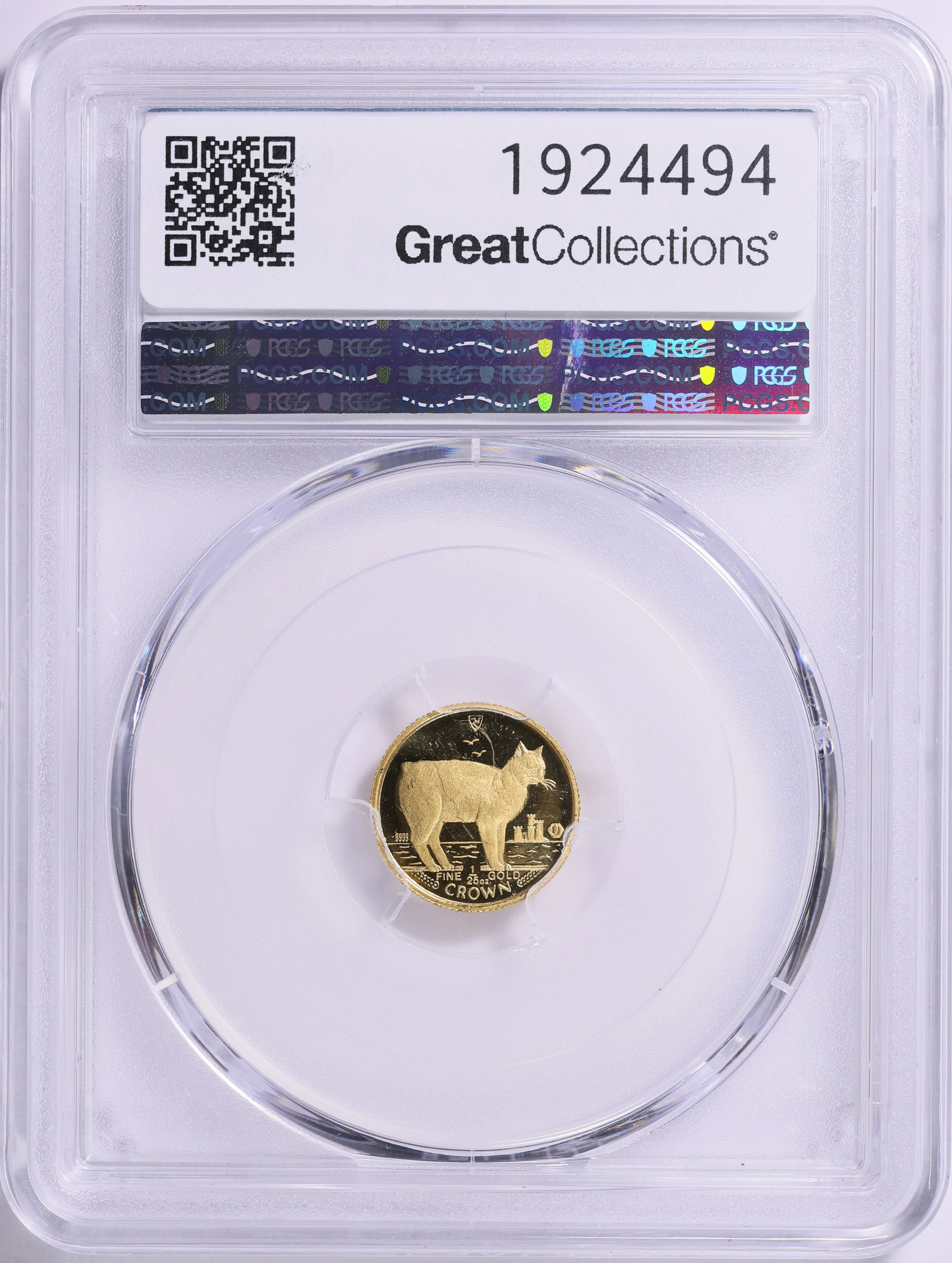 Isle of Man 1988-PM Gold 1/25 Crown Manx Cat KM-235 PCGS MS-67 (AGW = 0 ...