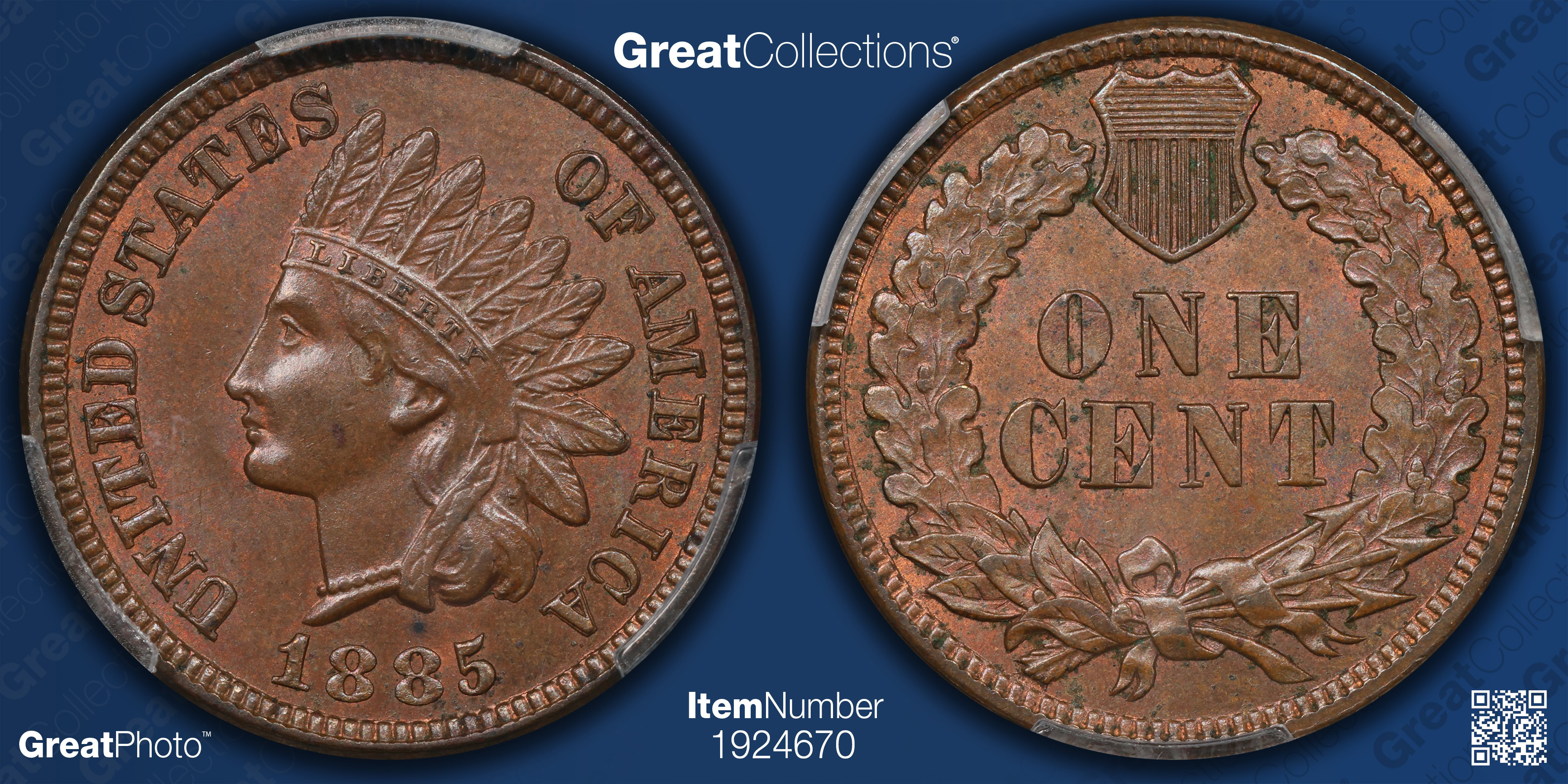 1885 Indian Cent PCGS MS-63 BN (Item 1924670) | GreatCollections Coin ...