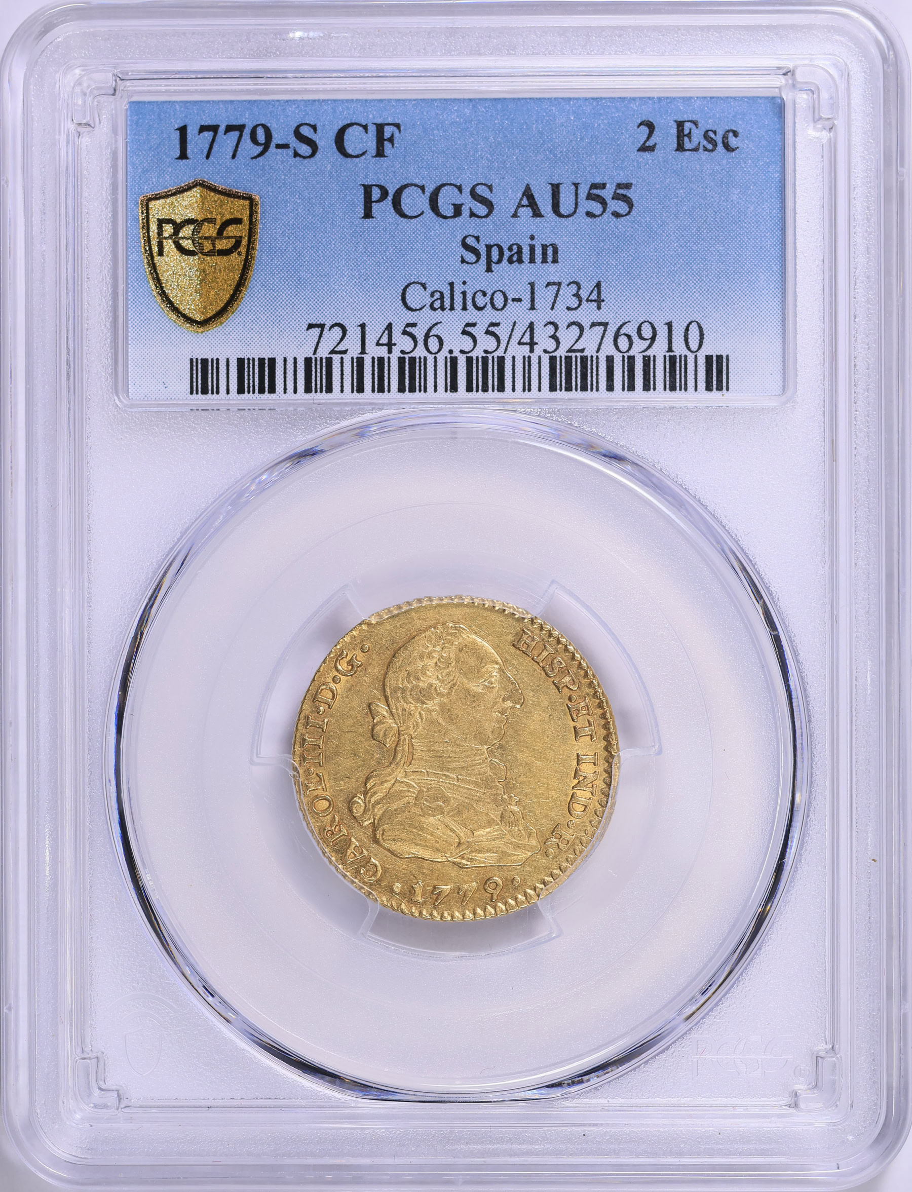 Spain 1779-S CF Gold 2 Escudos KM-417.2 PCGS AU-55 (AGW = 0.1961 oz ...