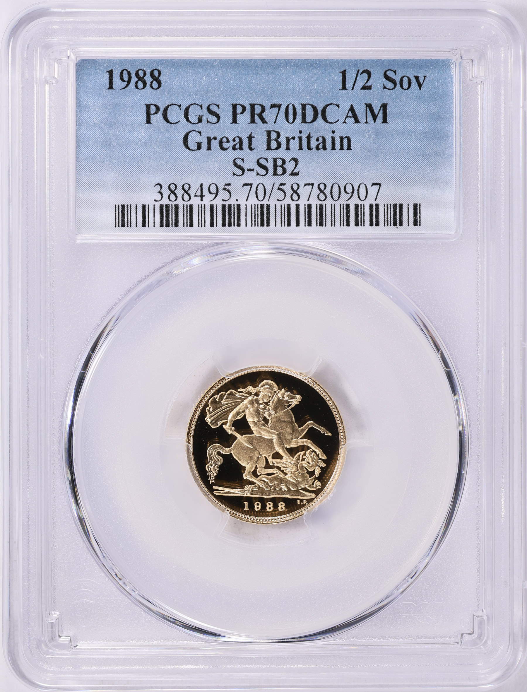 Great Britain 1988 Gold 1/2 Sovereign St. George KM-942 PCGS Proof-70 ...