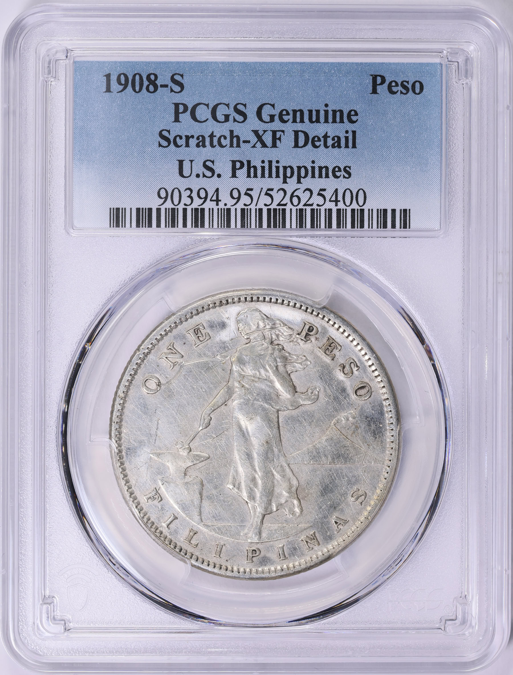 1908-S U.S. Philippines Peso PCGS Genuine XF Details (Item 1925319 ...