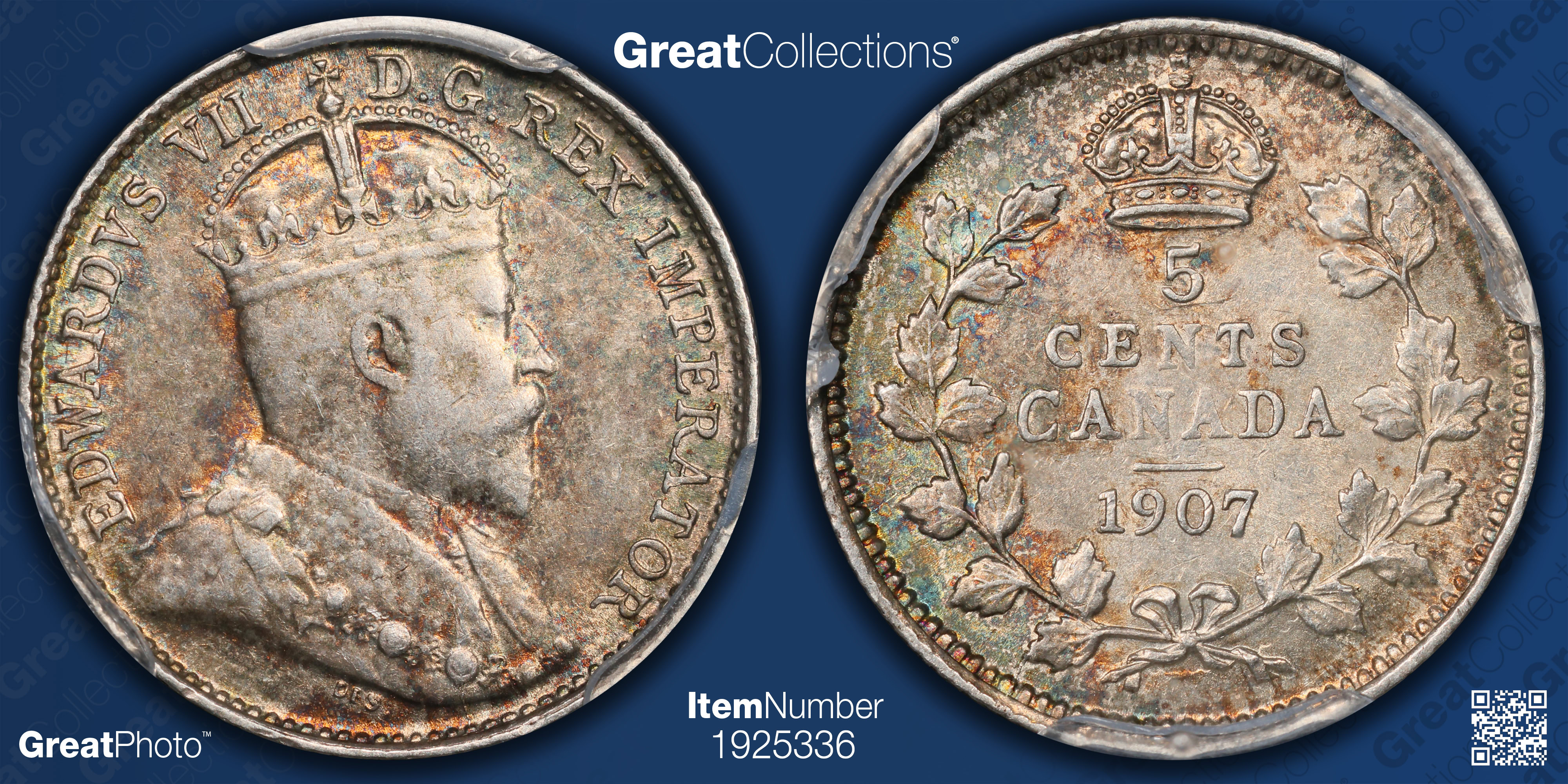 Canada 1907 Silver 5 Cents Narrow Date Low 7 KM-13 PCGS AU-58 (Item ...