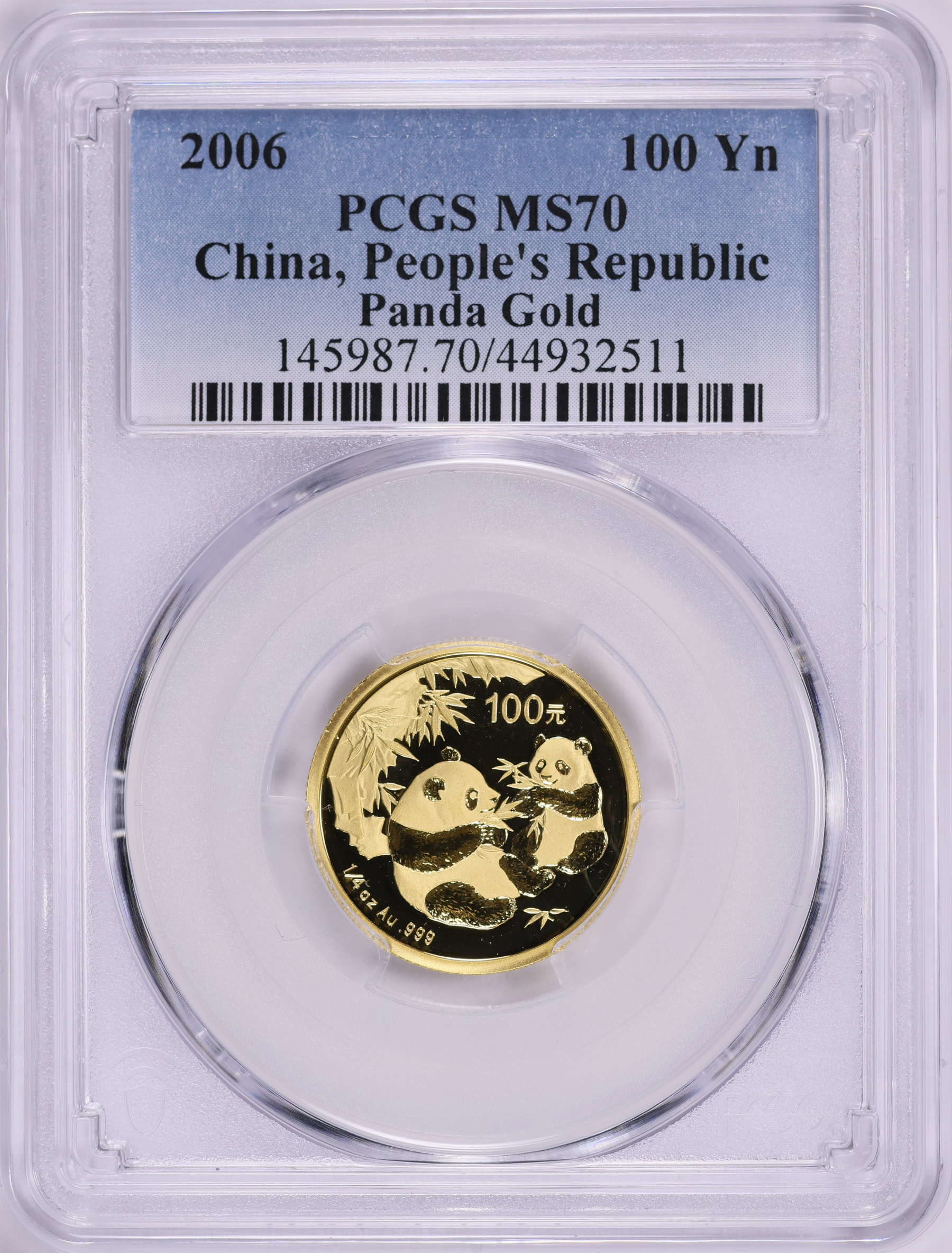 China 2006 Gold 100 Yuan Panda KM-1659 PCGS MS-70 (AGW = 0.2496 Oz ...