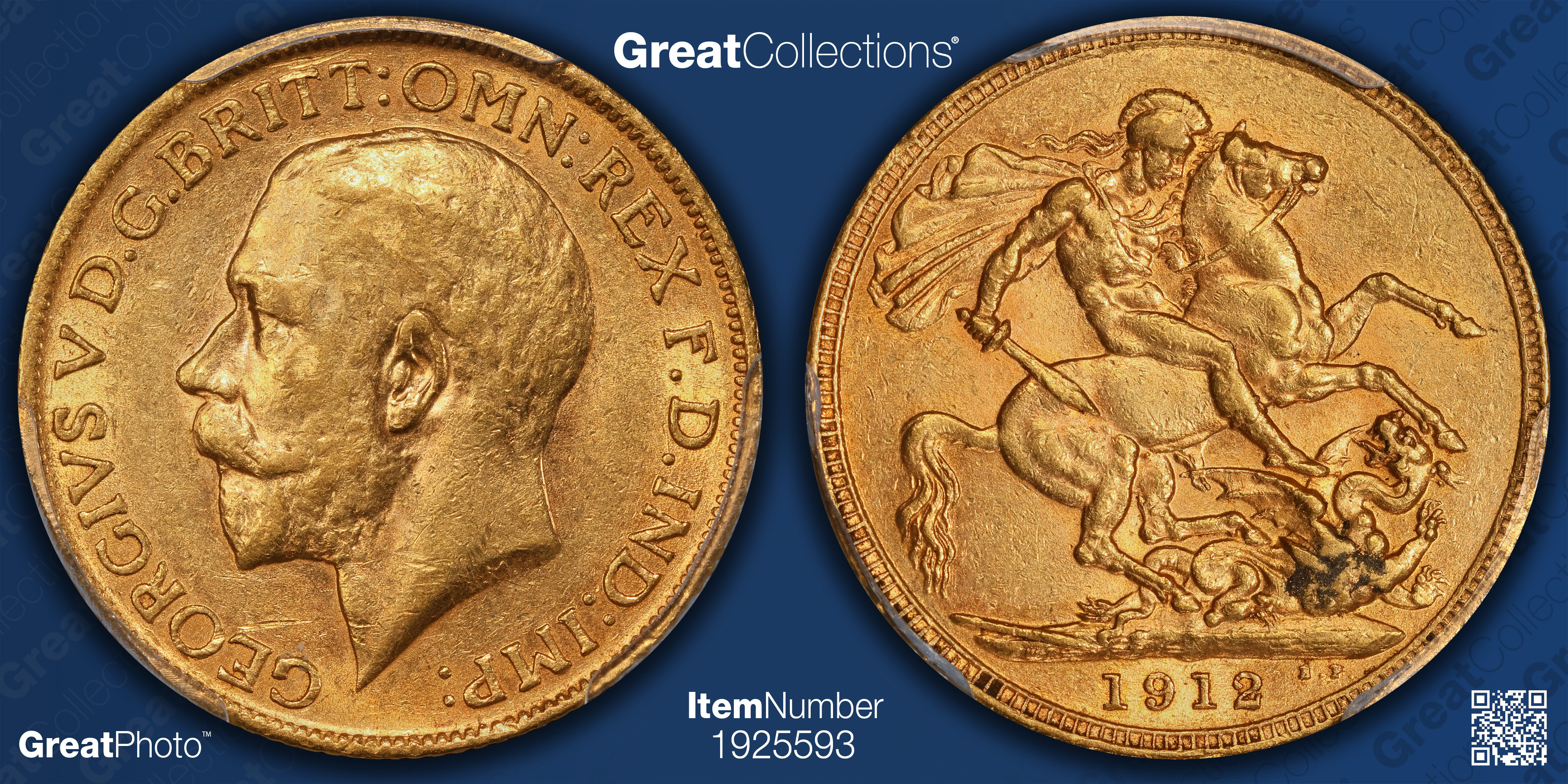 Great Britain 1912 Gold Sovereign KM-820 PCGS AU-55 (AGW = 0.2355 Oz ...