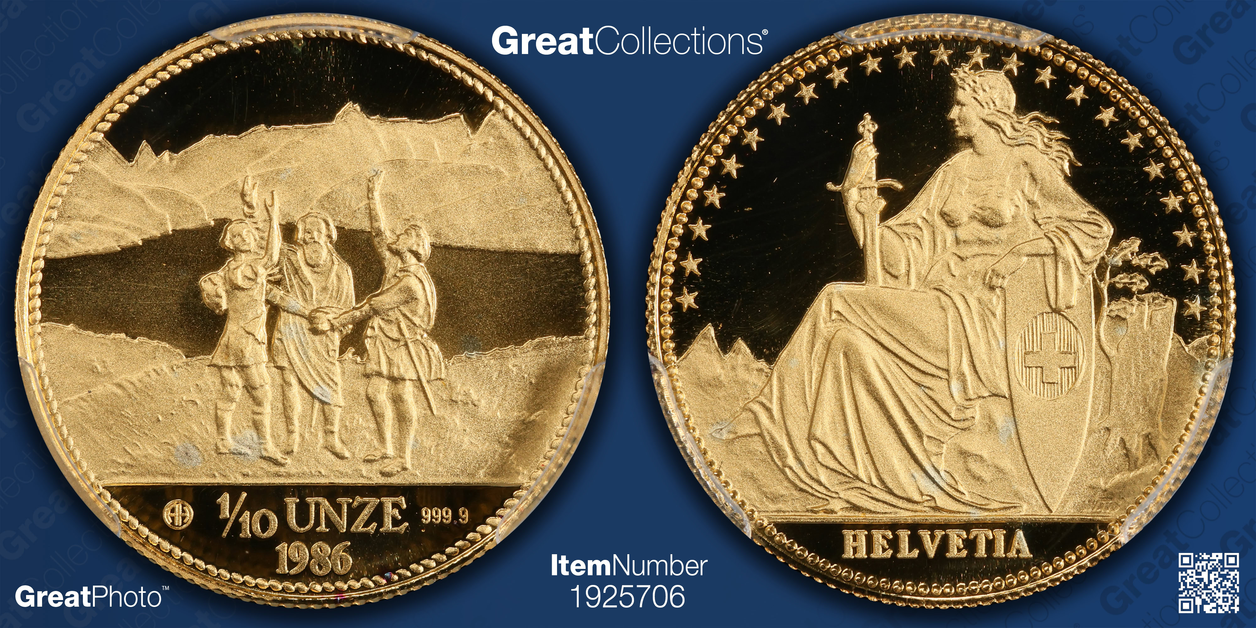 Switzerland 1986-AH Gold 1/10 Unze Rutli Eternal Pact KM-XMB6 PCGS ...