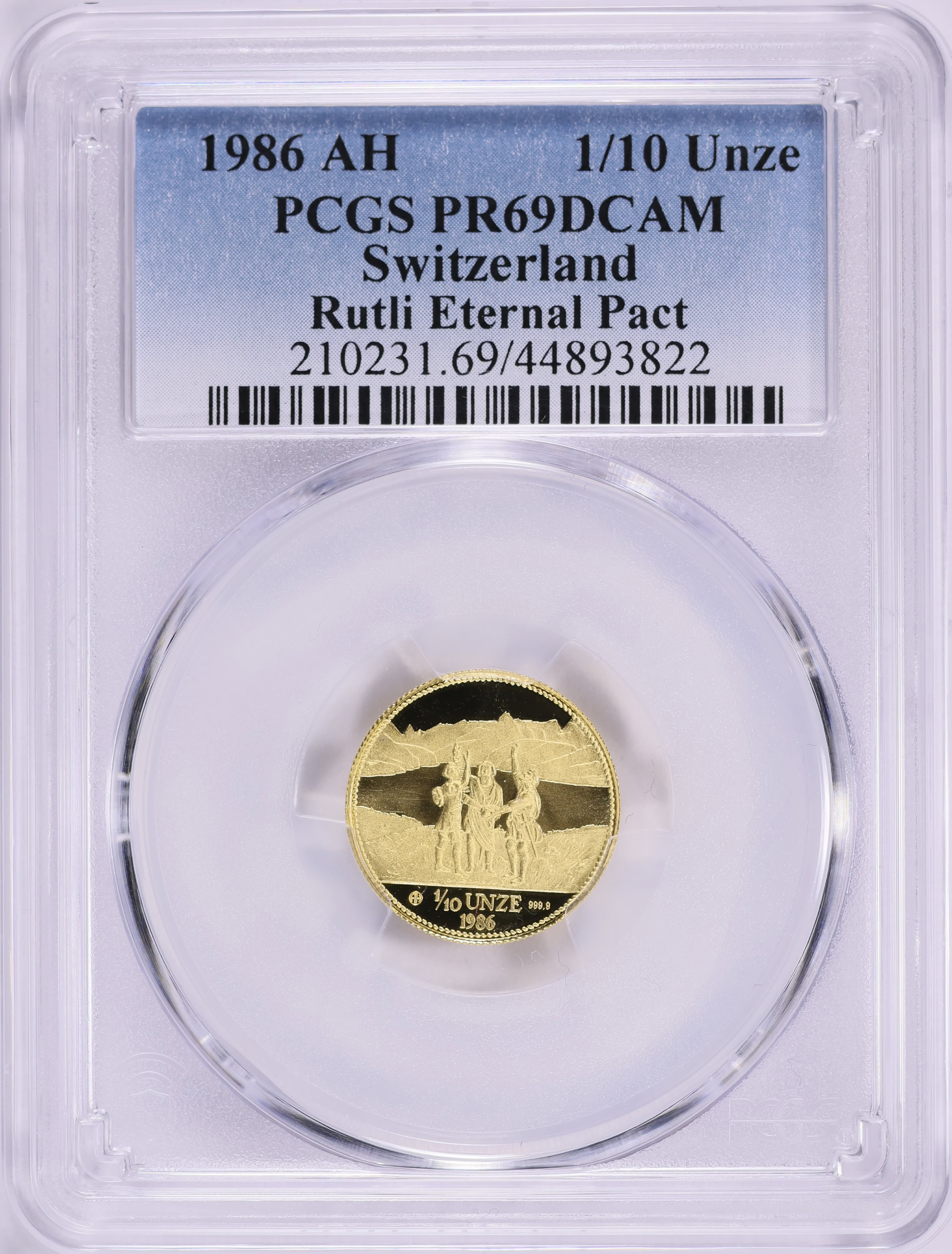 Switzerland 1986-AH Gold 1/10 Unze Rutli Eternal Pact KM-XMB6 PCGS ...