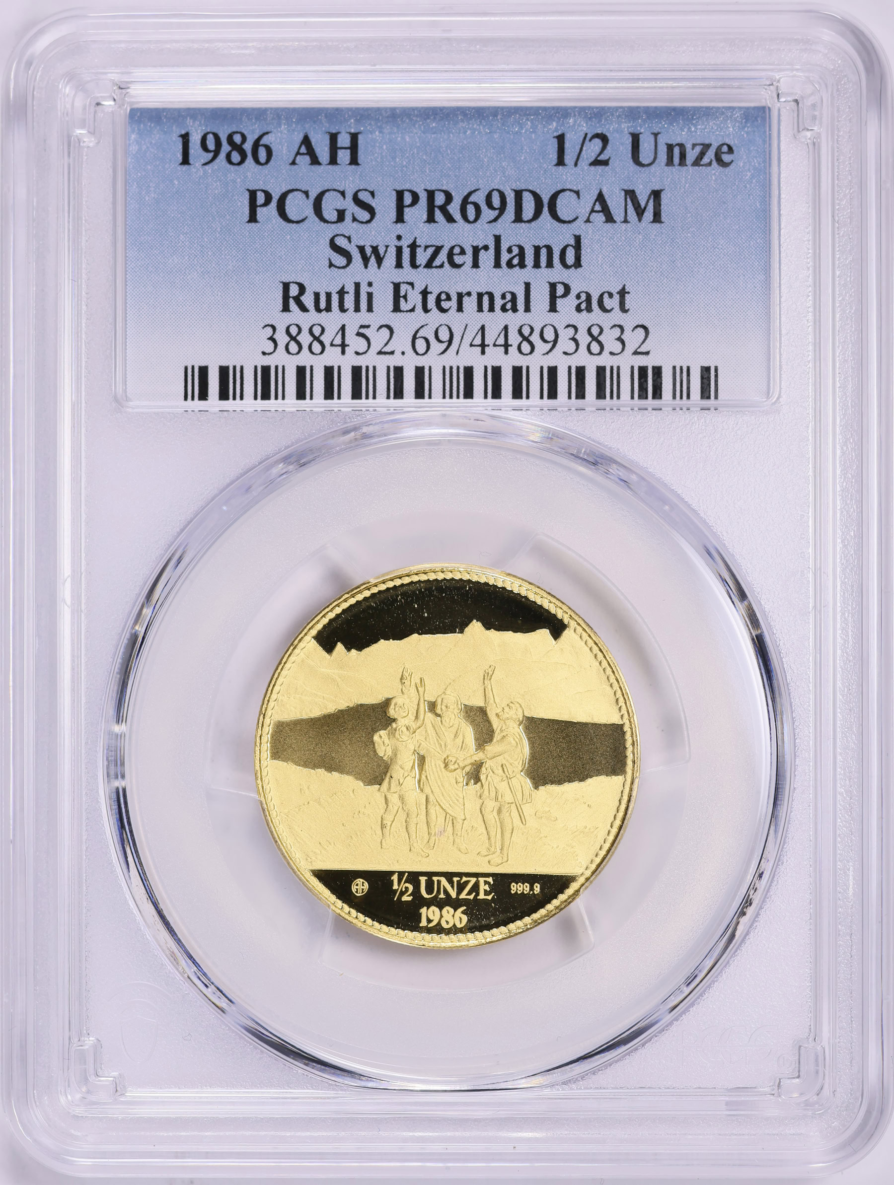 Switzerland 1986-AH Gold 1/2 Unze Rutli Eternal Pact KM-XMB8 PCGS Proof ...