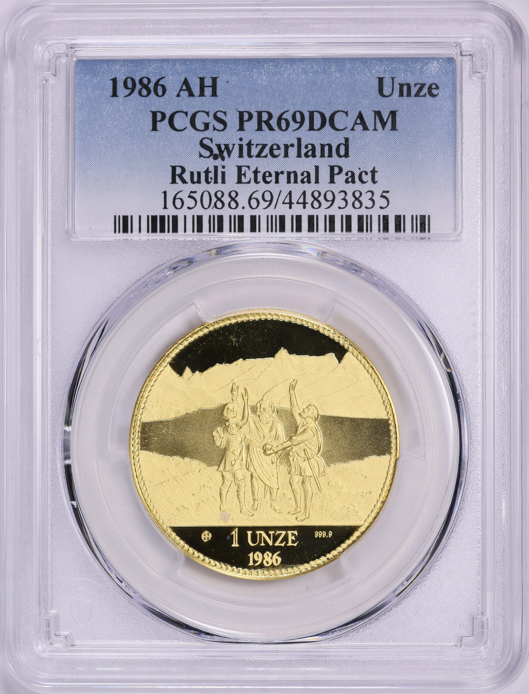 Switzerland 1986-AH Gold Unze Rutli Eternal Pact KM-XMB9 PCGS Proof-69 ...