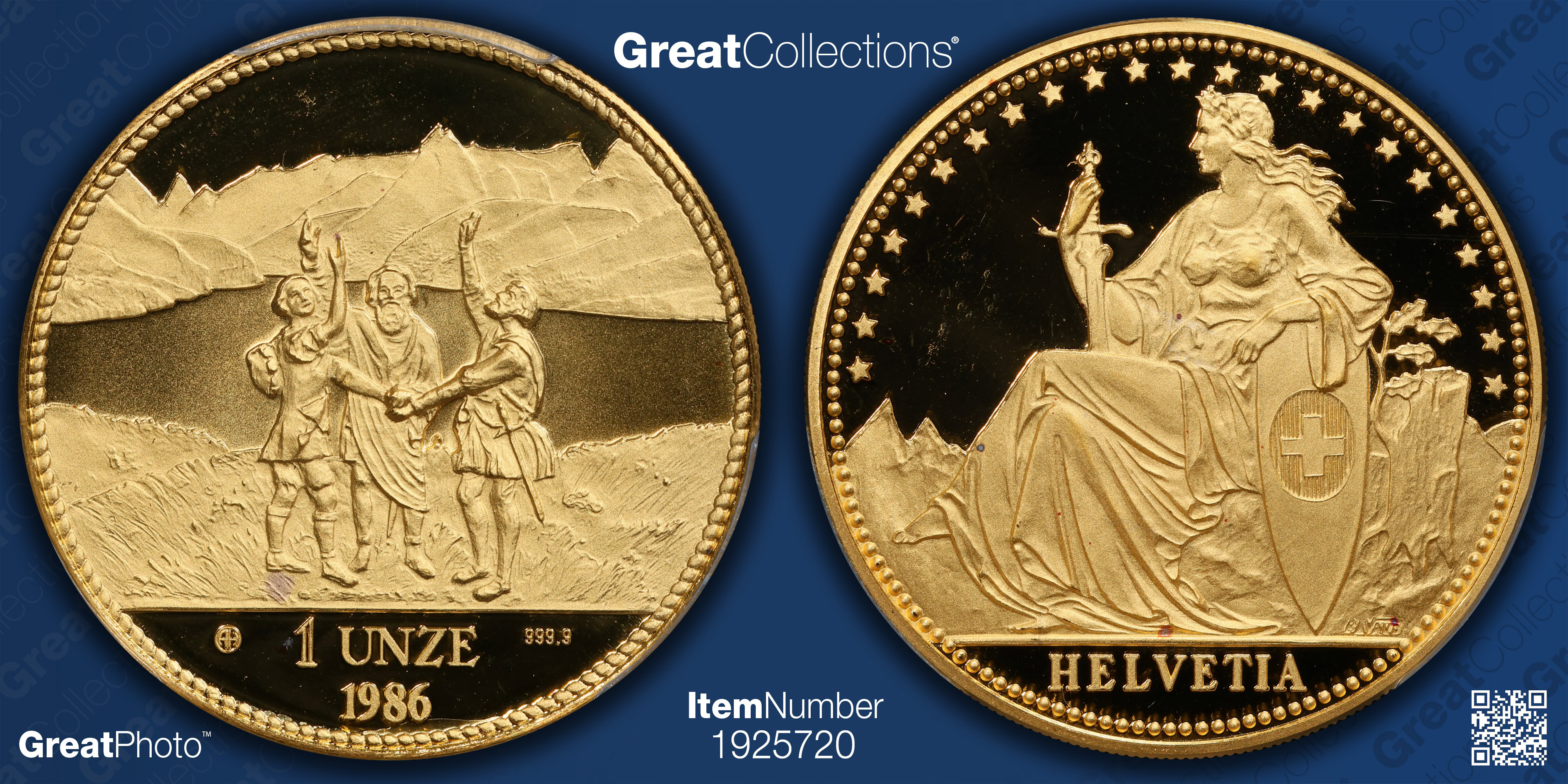 Switzerland 1986-AH Gold Unze Rutli Eternal Pact KM-XMB9 PCGS Proof-69 ...