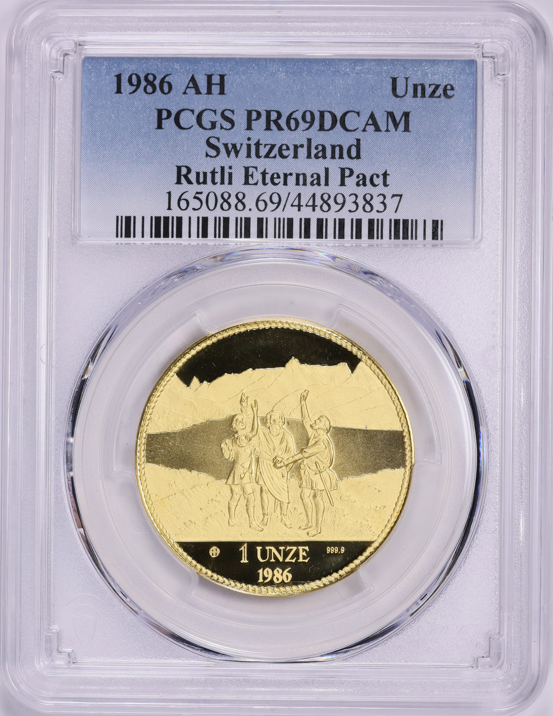 Switzerland 1986-AH Gold Unze Rutli Eternal Pact KM-XMB9 PCGS Proof-69 ...
