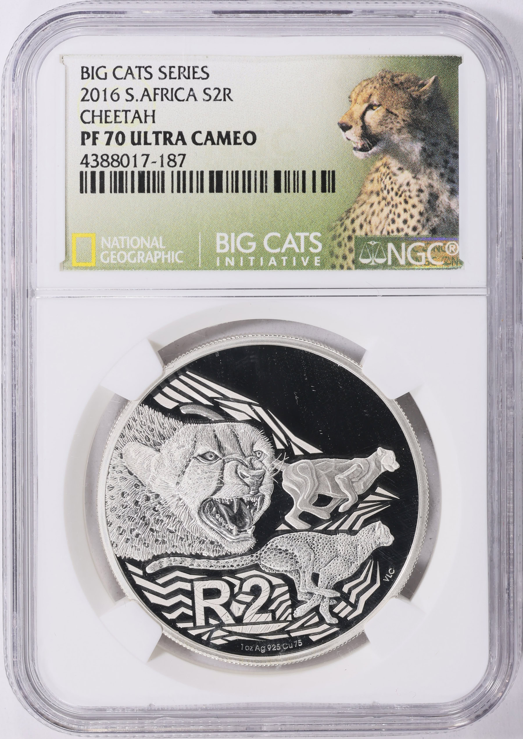 South Africa 2016 Silver 2 Rand Big Cats Series Cheetah NGC Proof-70 UC ...