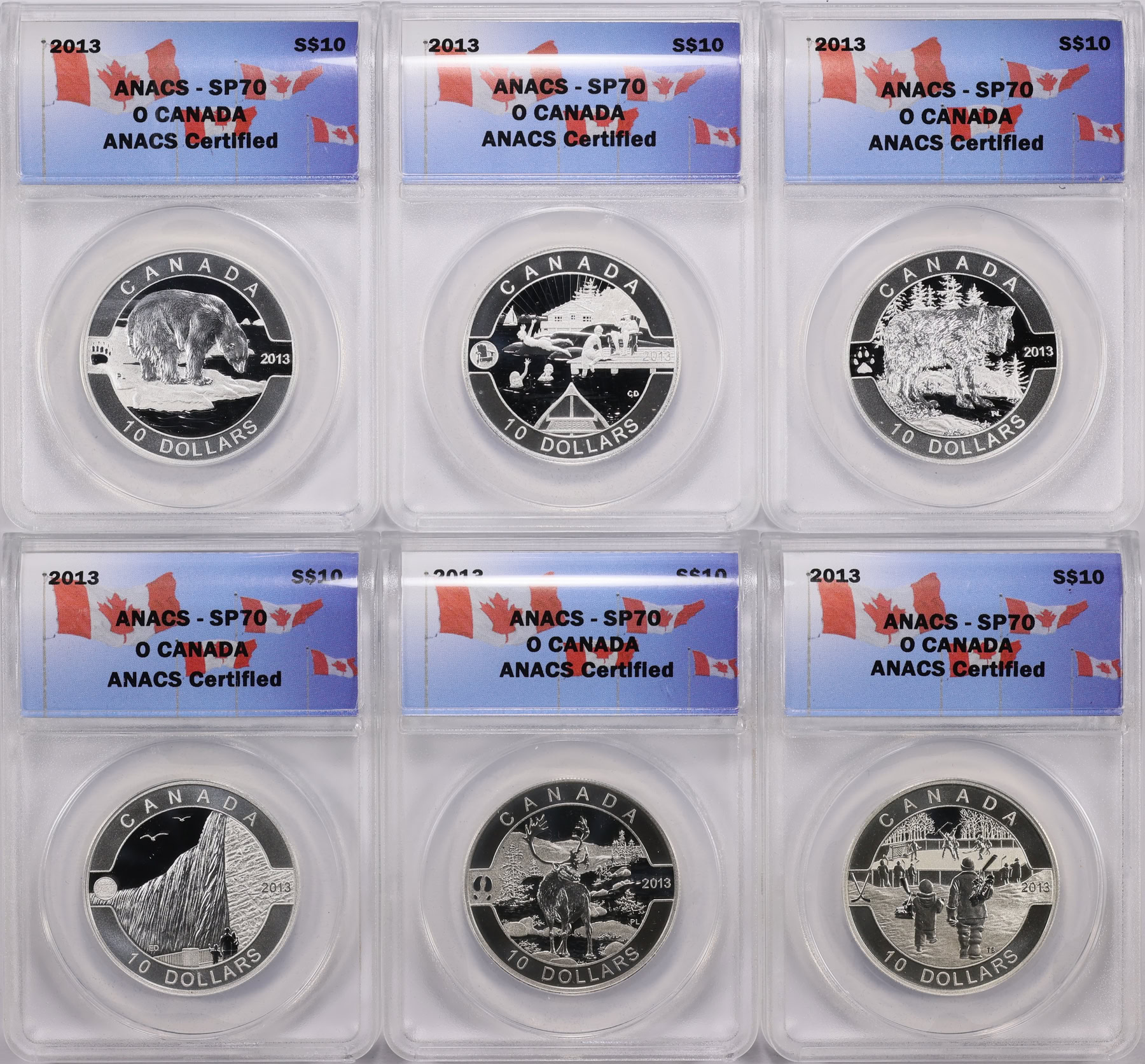 Canada 2013 Silver $10 O Canada Series Matte Finish Set ANACS SP-70 ...