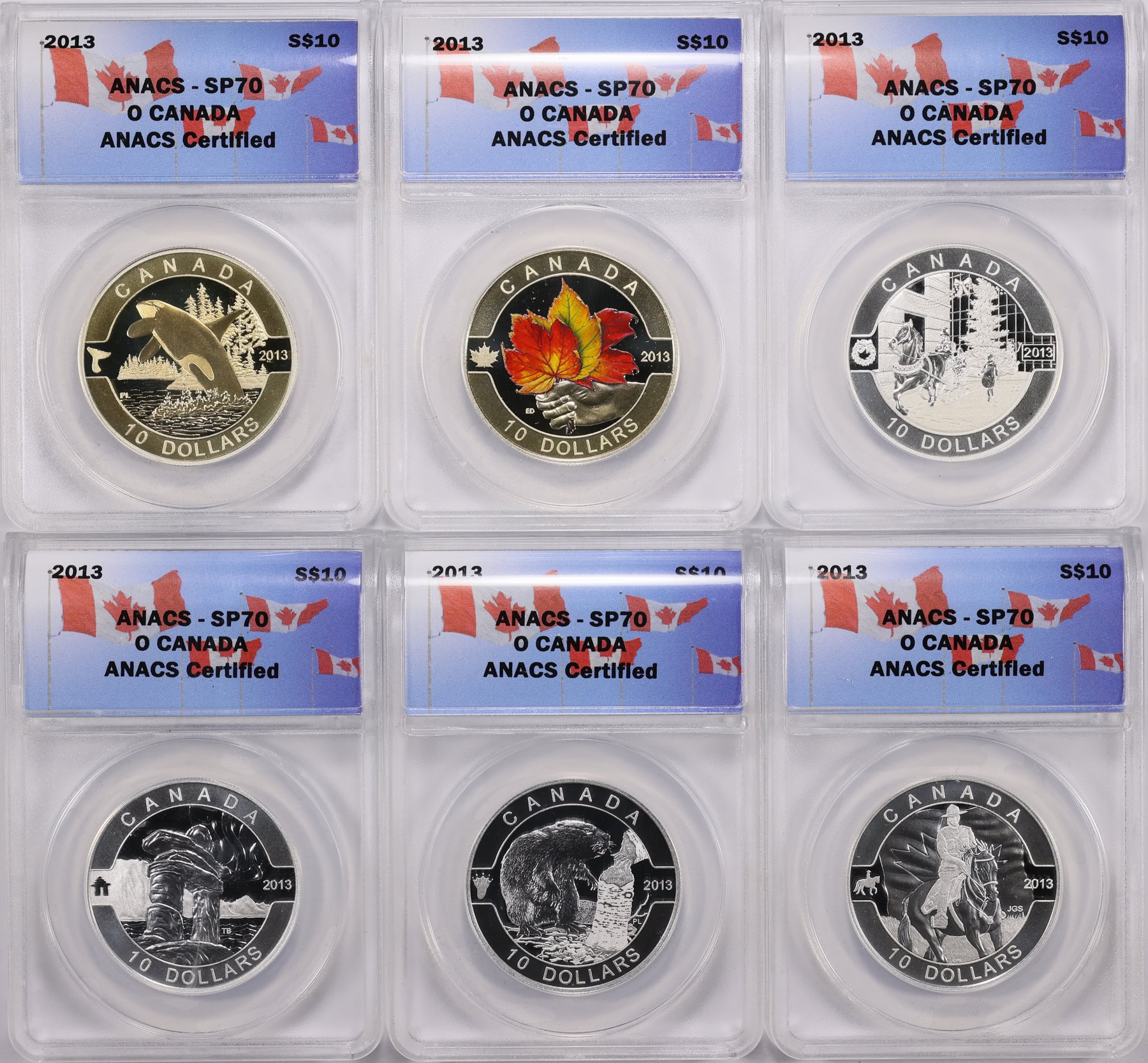 Canada 2013 Silver $10 O Canada Series Matte Finish Set ANACS SP-70 ...