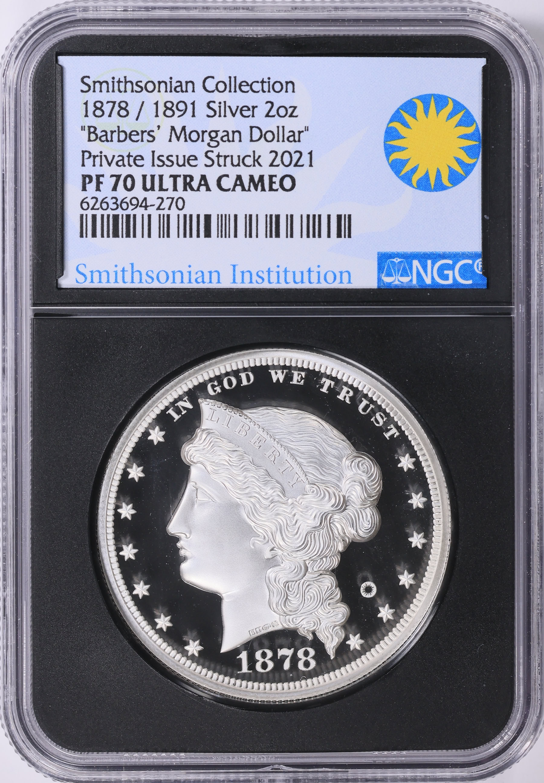 1878 / 1891 Silver 2oz Smithsonian Collection Barber's Morgan Dollar ...