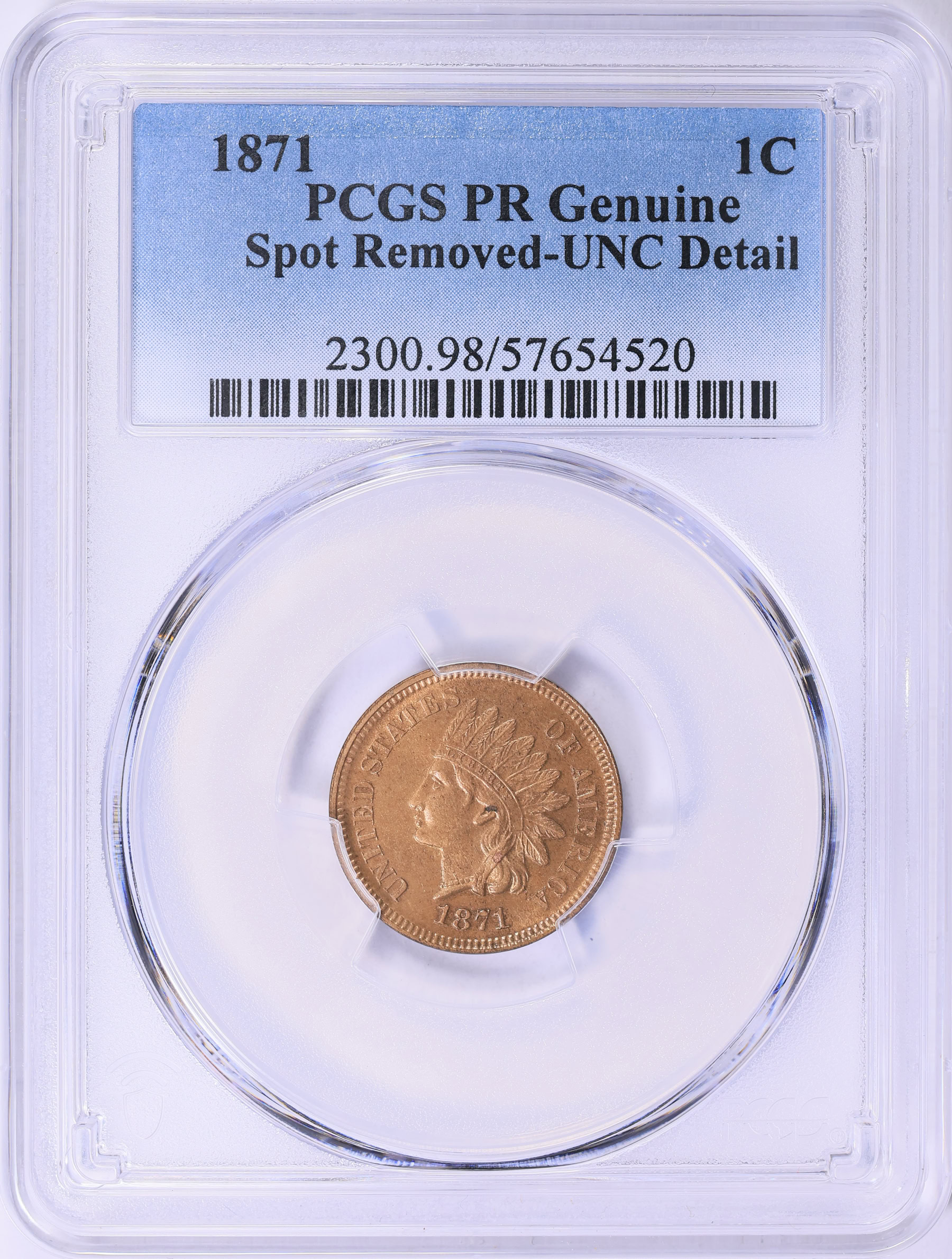 1871 Indian Cent Proof PCGS Proof Genuine Unc Details (Item 1926379 ...