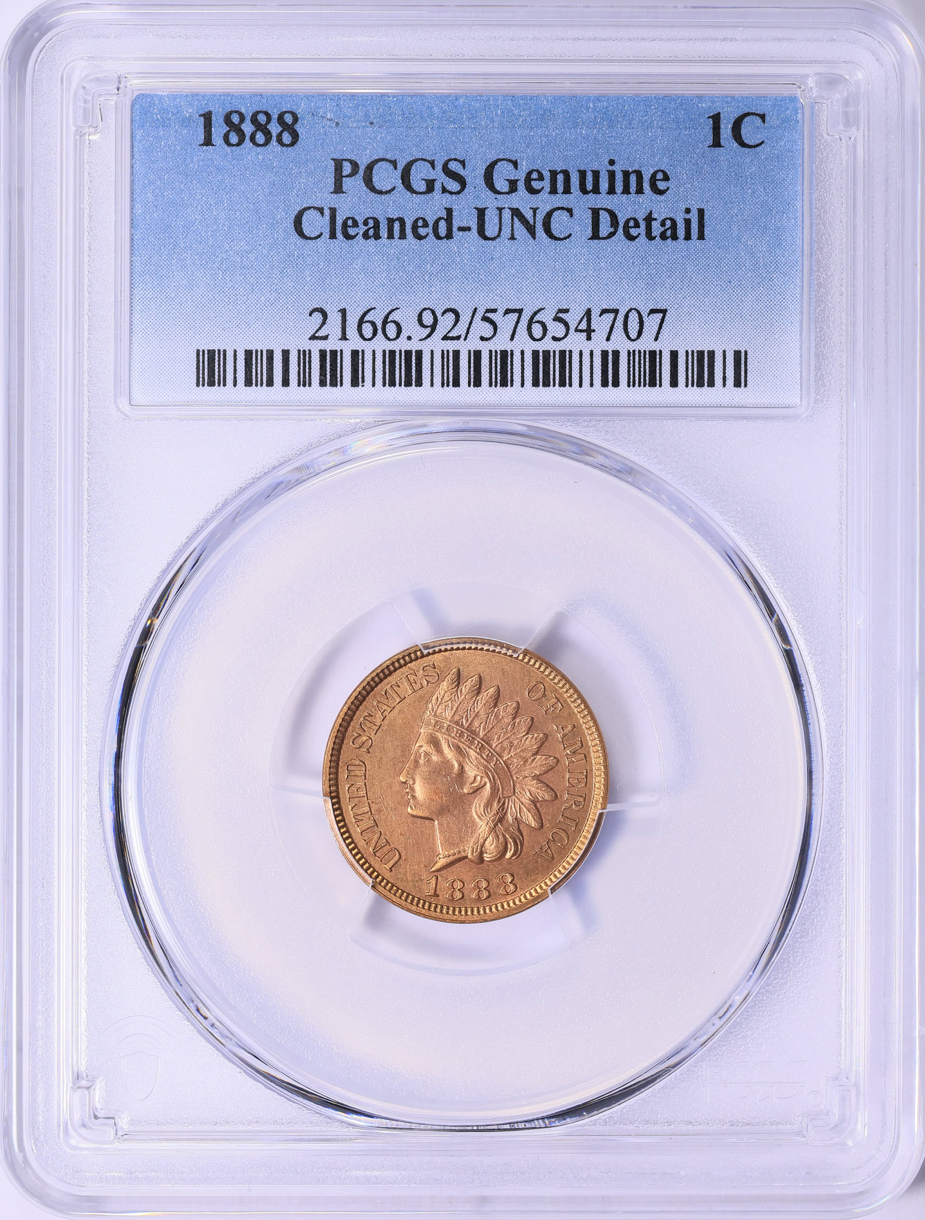 1888 Indian Cent PCGS Genuine Unc Details (Item 1926386) | GreatCollections Coin Auctions