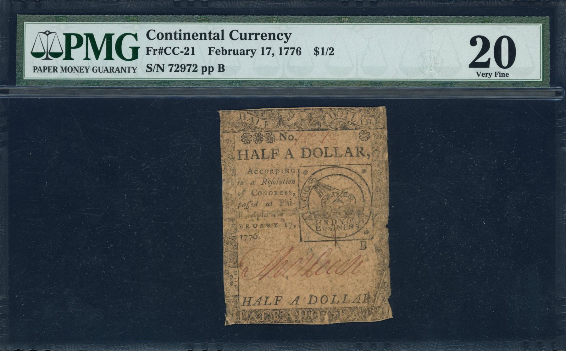 Fr. CC-21 February 17, 1776 $1/2 Continental Currency PMG Very Fine 20 ...