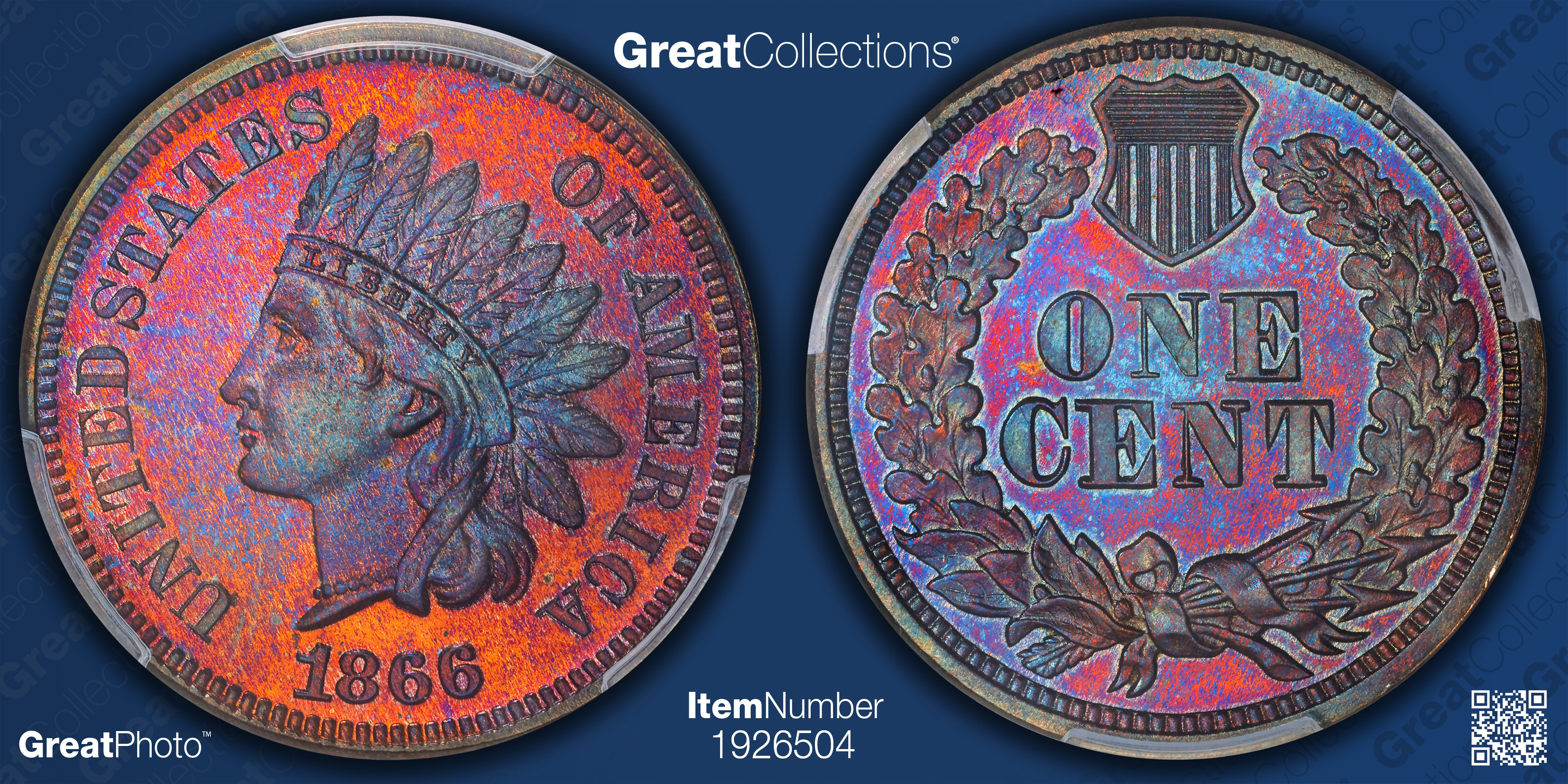 1866 Indian Cent PCGS Proof-66+ RB (Toned) (Item 1926504 ...