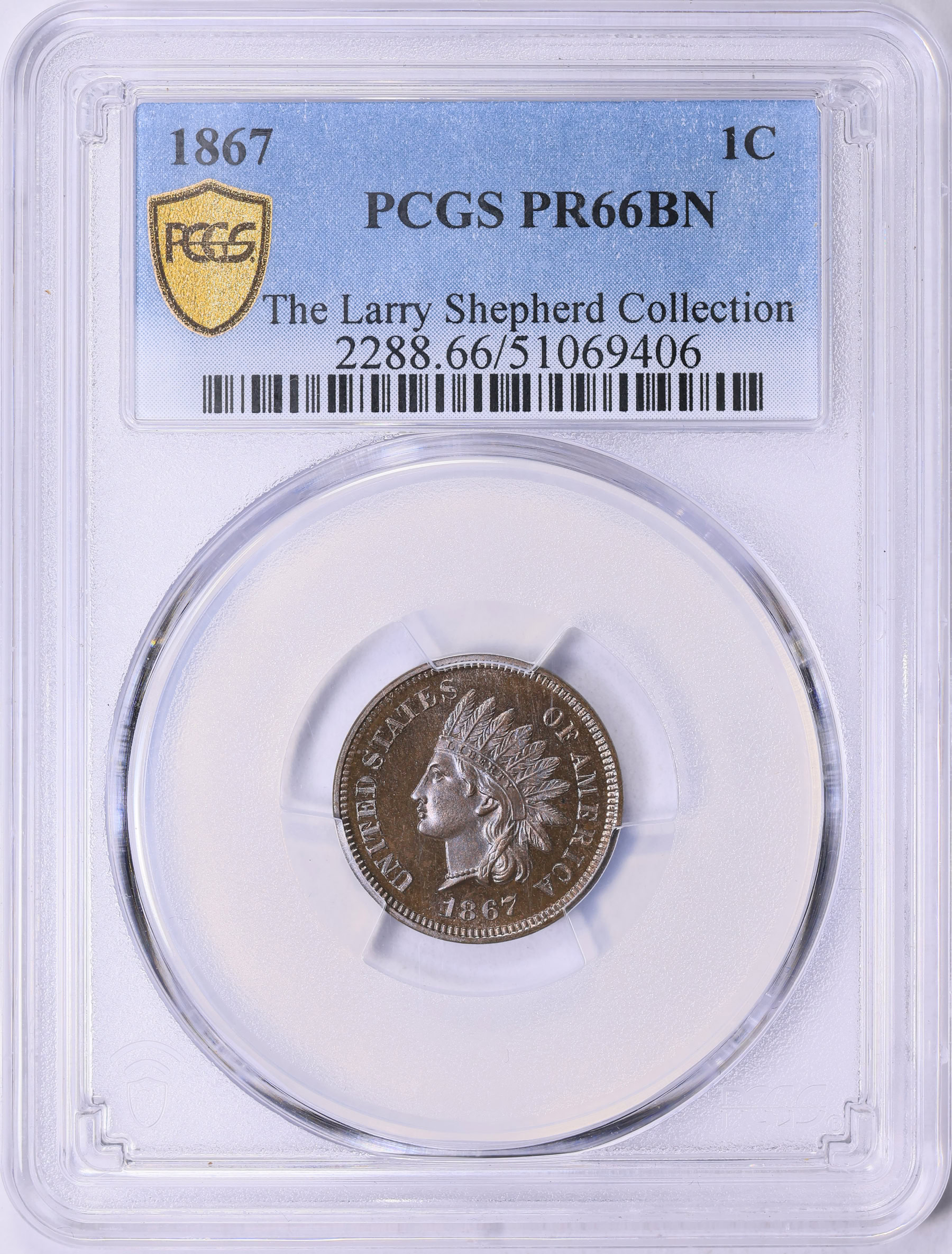 1867 Indian Cent PCGS Proof-66 BN (Toned) (The Larry Shepherd ...