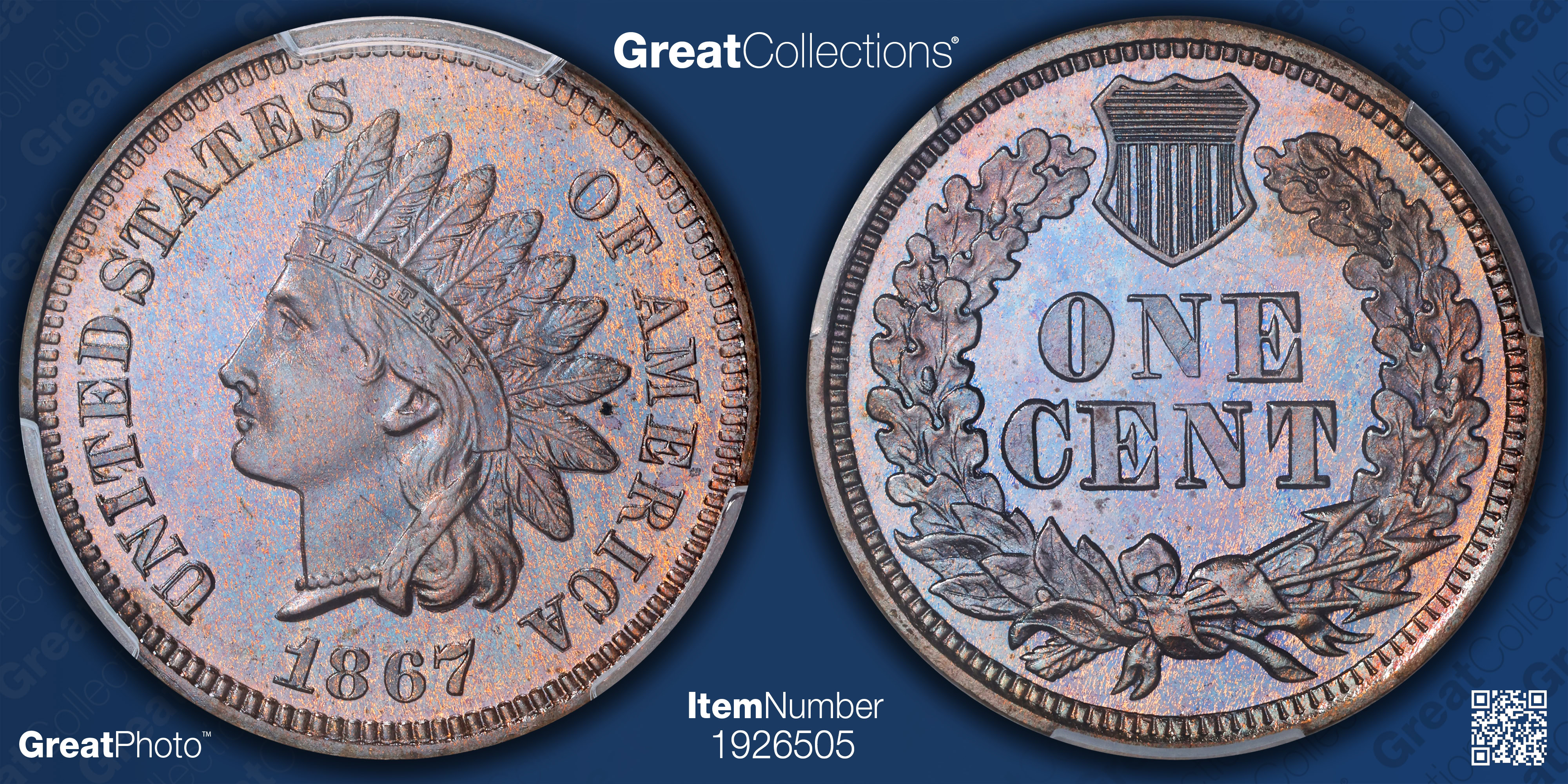1867 Indian Cent PCGS Proof-66 BN (Toned) (The Larry Shepherd ...