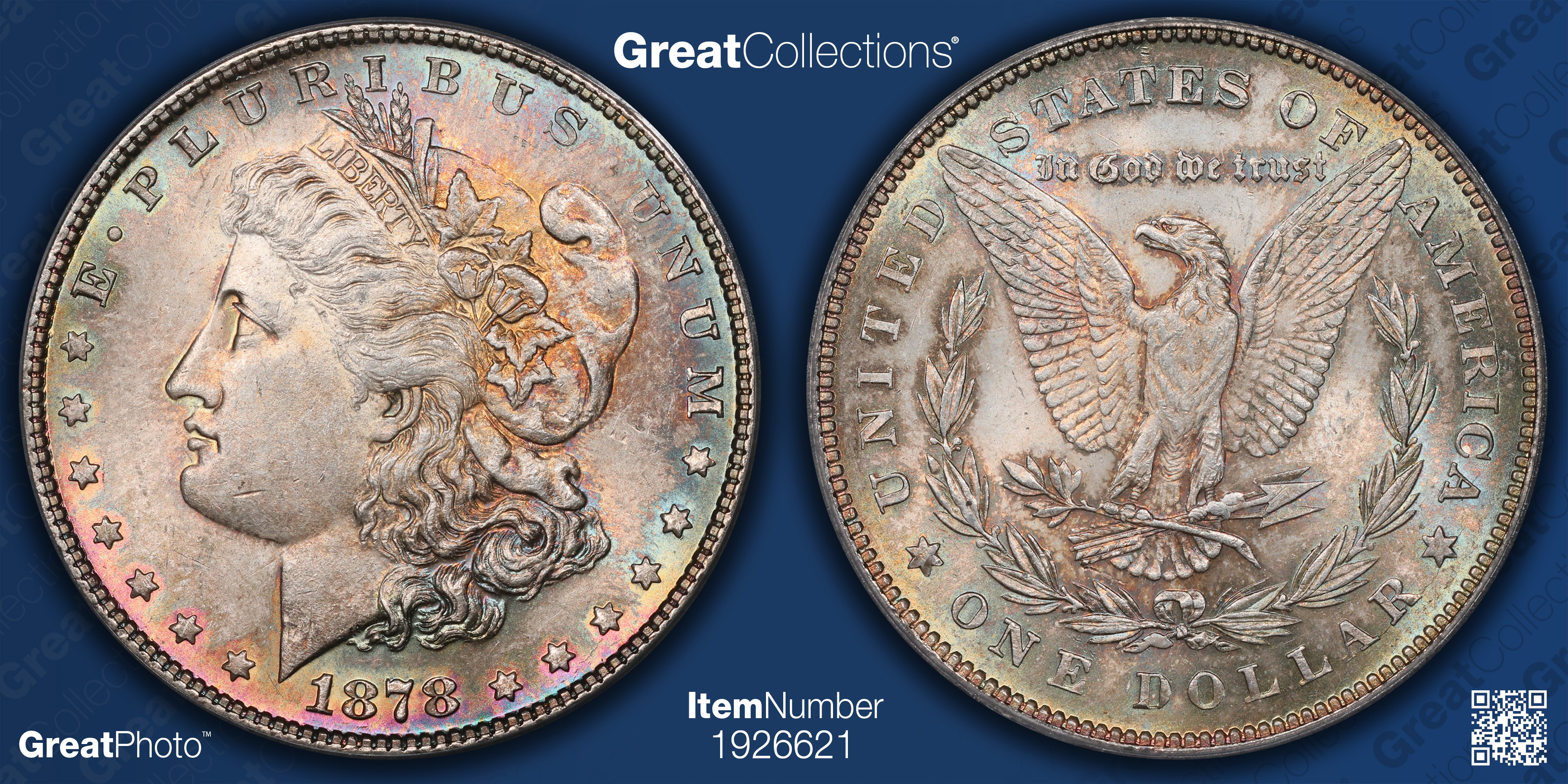 1878 Morgan Silver Dollar 7 Tailfeathers, Reverse of 1878 PCGS MS-62 ...