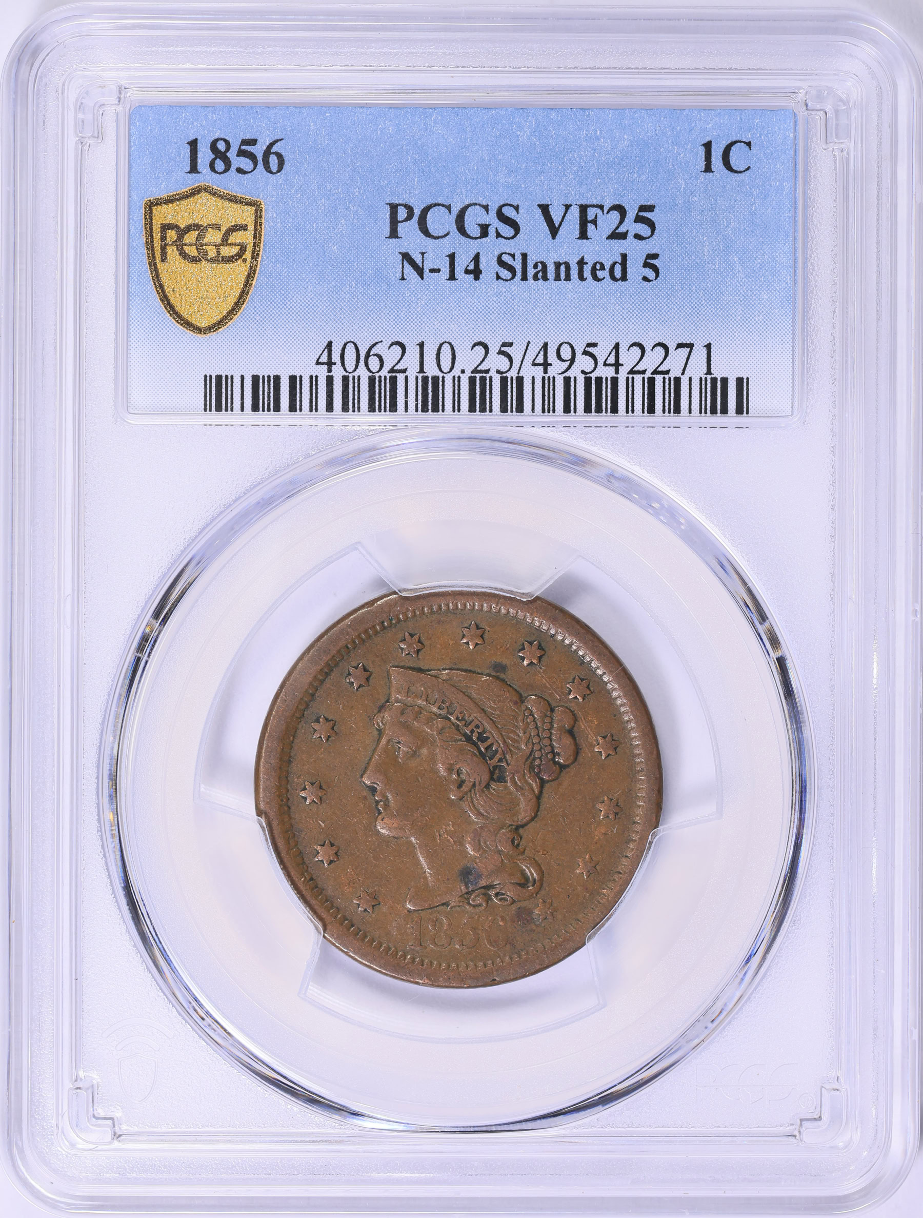 1856 Braided Hair Cent Slanted 5 Newcomb 14 PCGS VF-25 BN (Item 1926692 ...