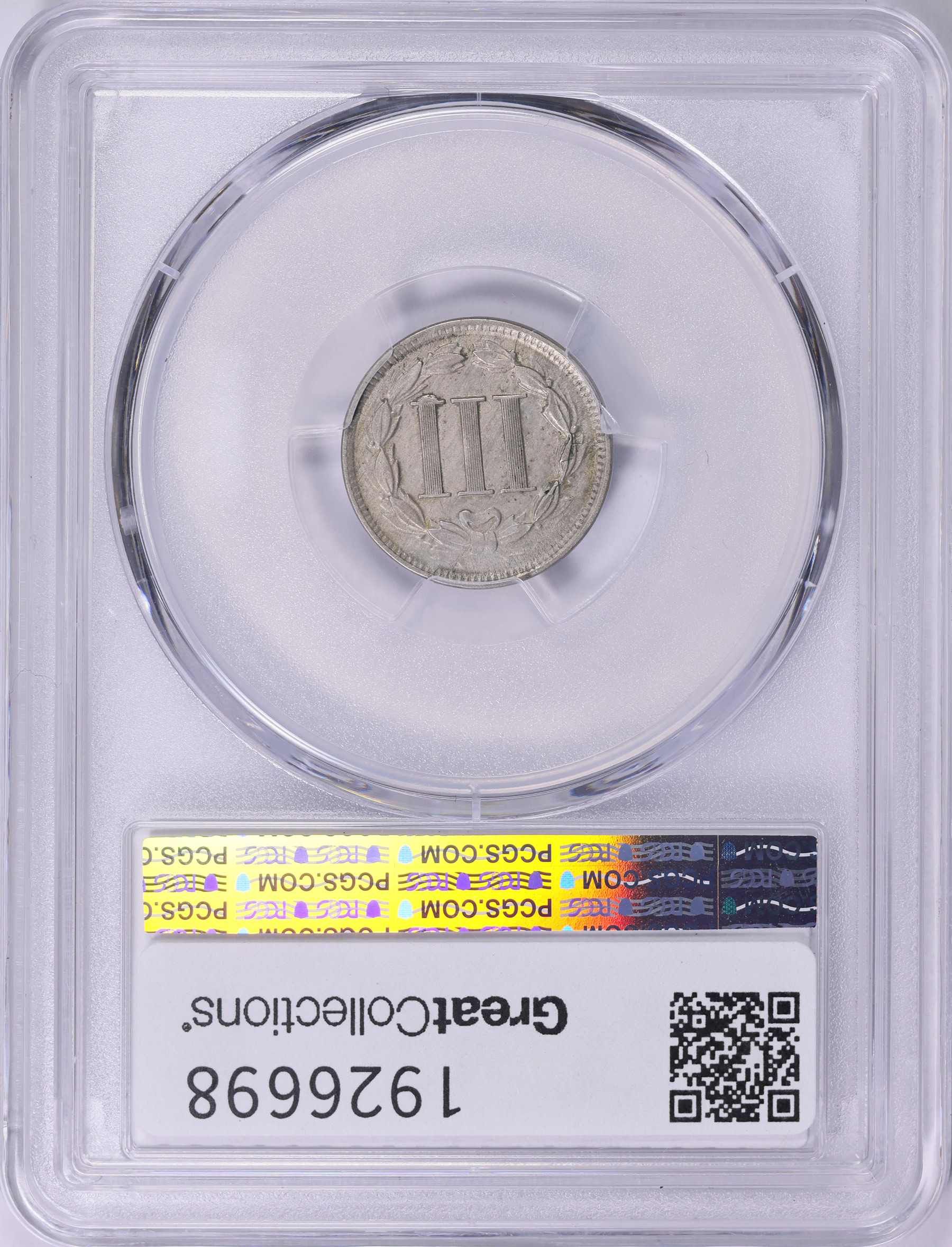 Mint Error 1866 Nickel Three-Cent Piece Reverse Interior Die Break PCGS ...