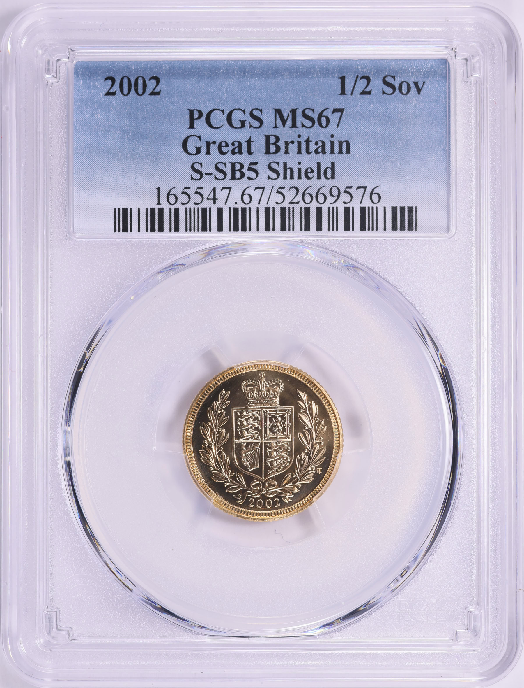 Great Britain 2002 Gold 1/2 Sovereign Shield KM-1025 PCGS MS-67 (AGW ...