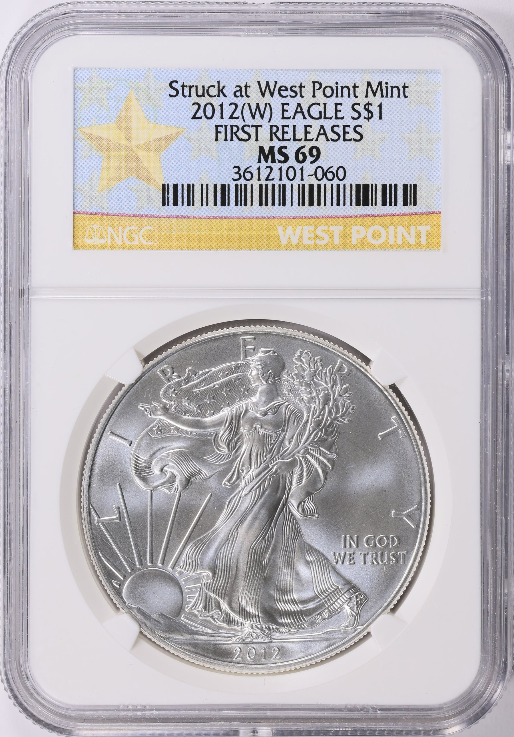 2012-(W) $1 Silver Eagle First Releases. Struck at West Point NGC MS-69 (West Point Star Label ...