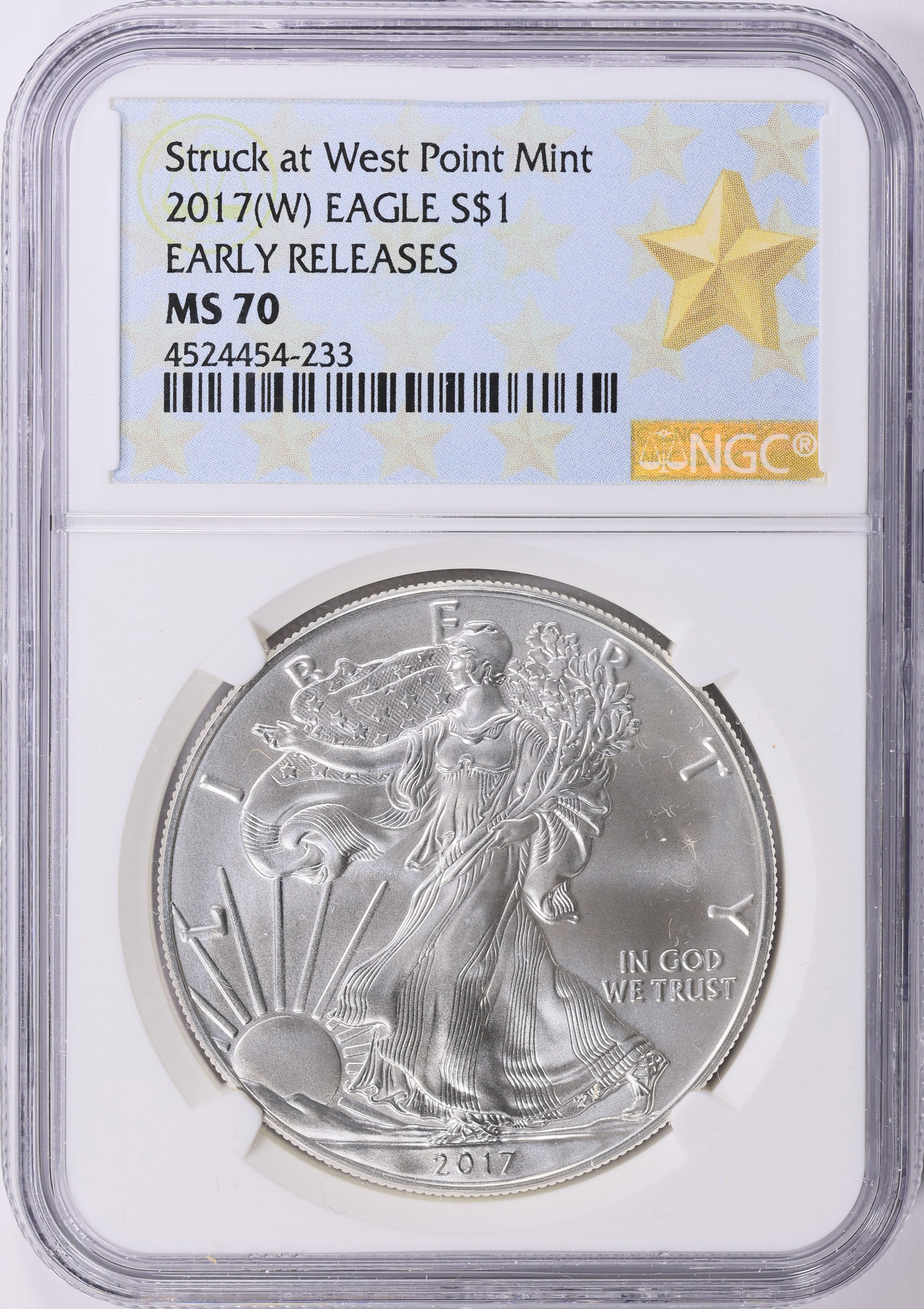 2017-(W) $1 Silver Eagle Early Releases Struck at West Point NGC MS-70 (West Point Star Label ...